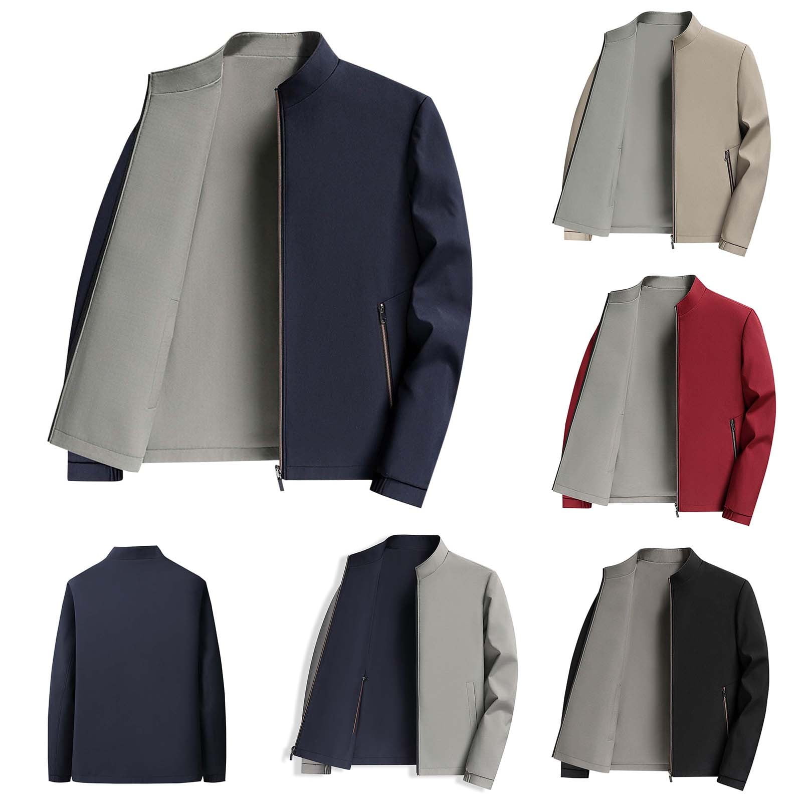 YOIAVAIOY Mens Waterproof Rain Jacket Reversible Stand Collar Jackets ...