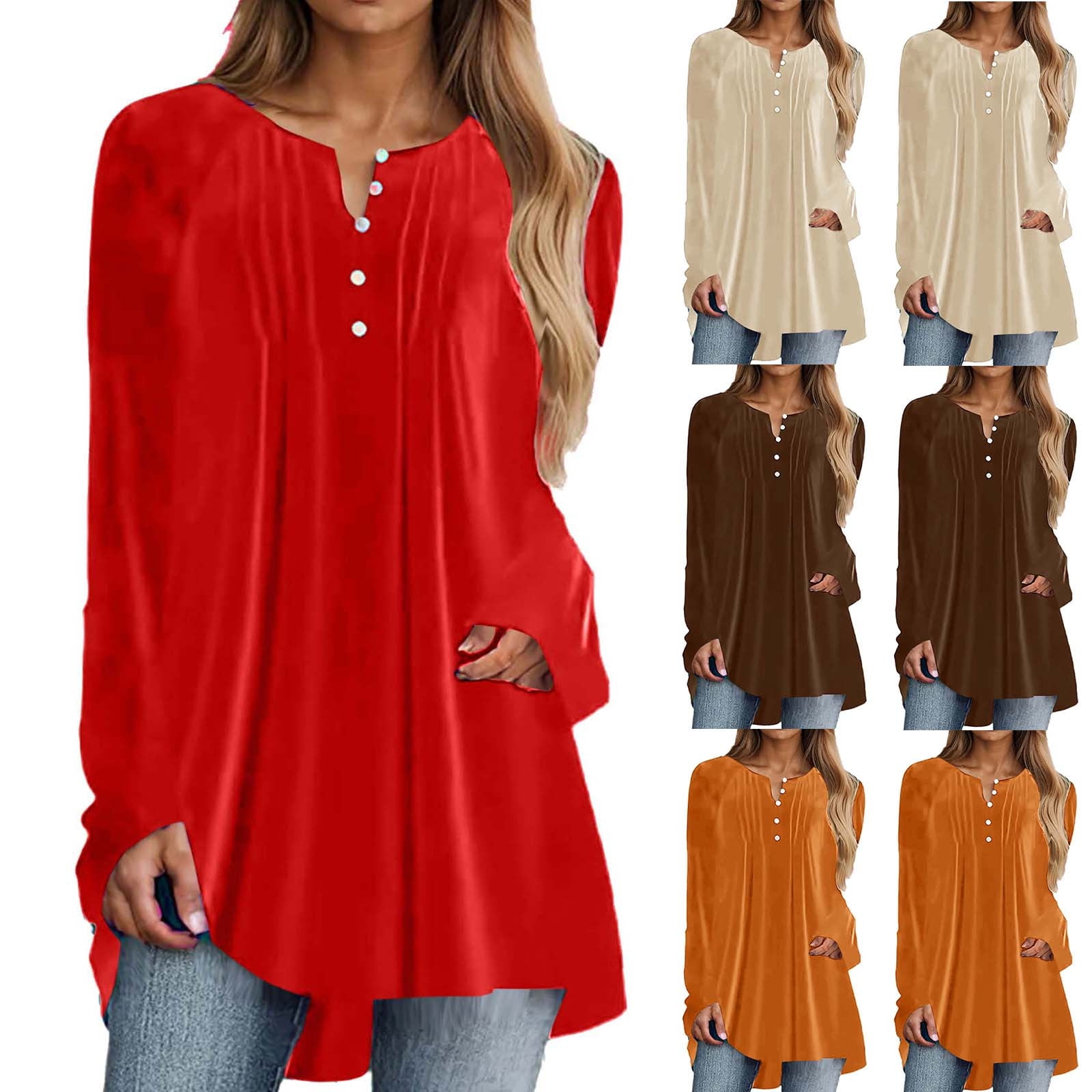 YOIAVAIOY Plus Size Velvet Tunic Tops for Women Fashion Button Down V ...