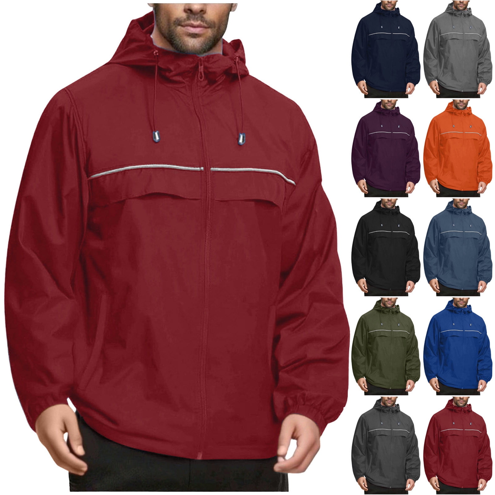 YOIAVAIOY Rain Jackets for Men Waterproof Hooded Raincoat Lightweight Zip Up Windbreakers ...