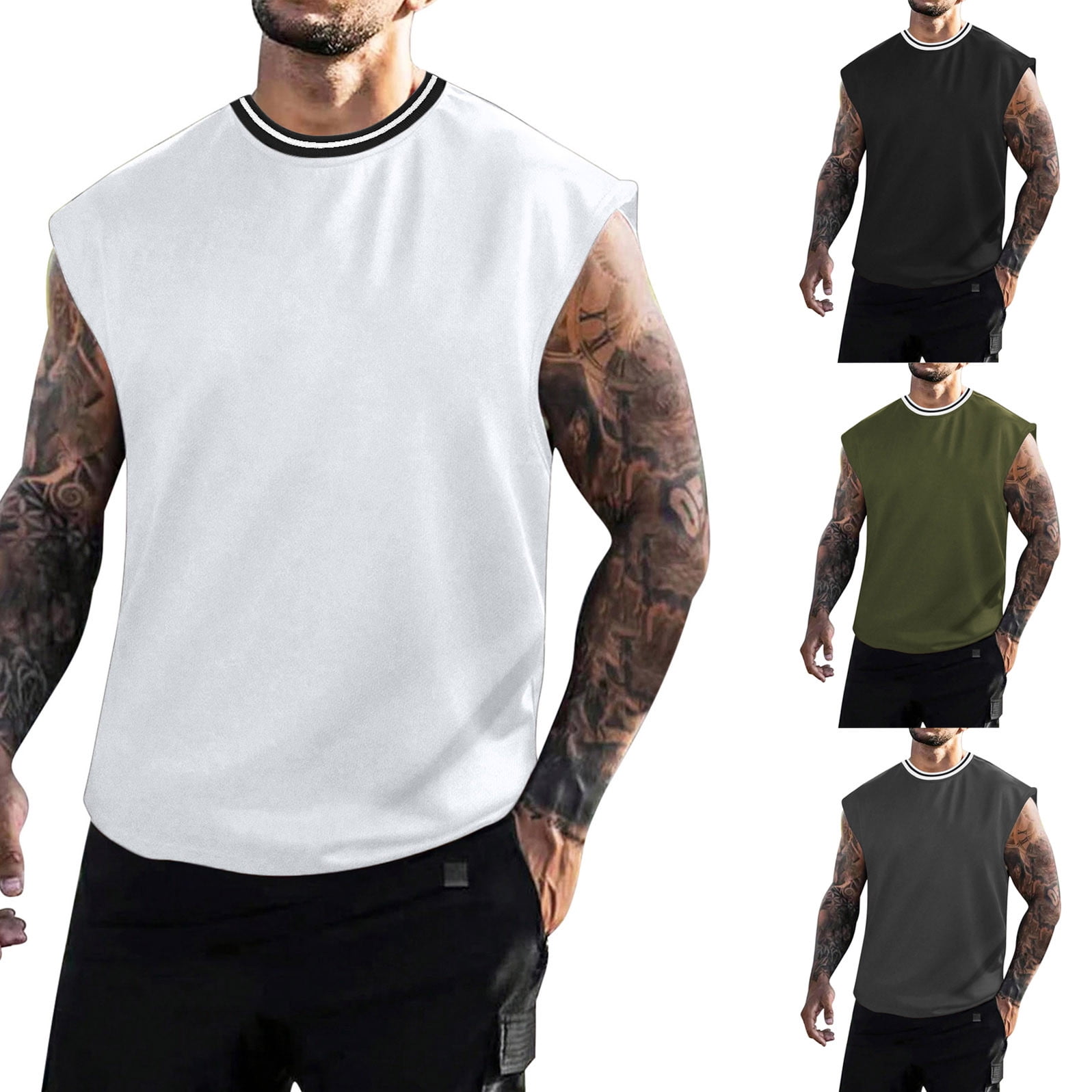 YOIAVAIOY Sports Tank Tops for Men Color Block Casual Workout Muscle ...