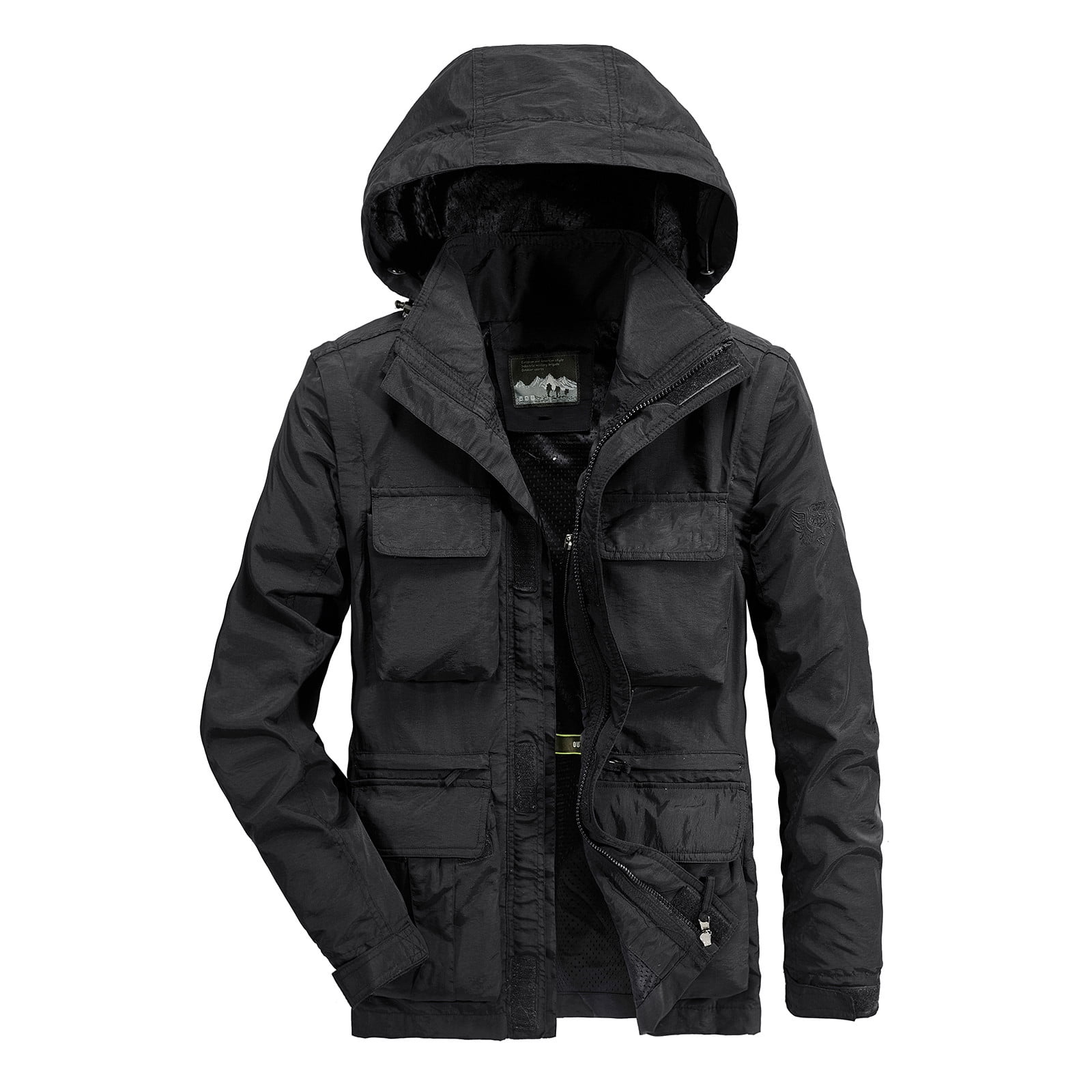 YOIAVAIOY Tactical Hooded Jacket for Men Solid Cargo Jacket Quick Dry ...