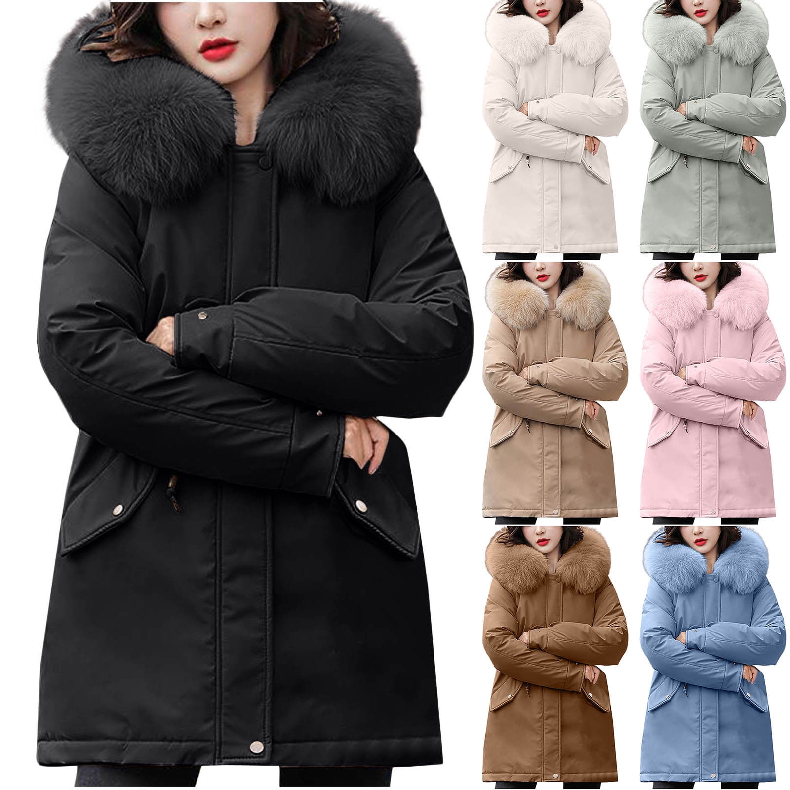 YOIAVAIOY Women Zip Up Down Jacket Waterproof Snow Parka Coat with Faux ...