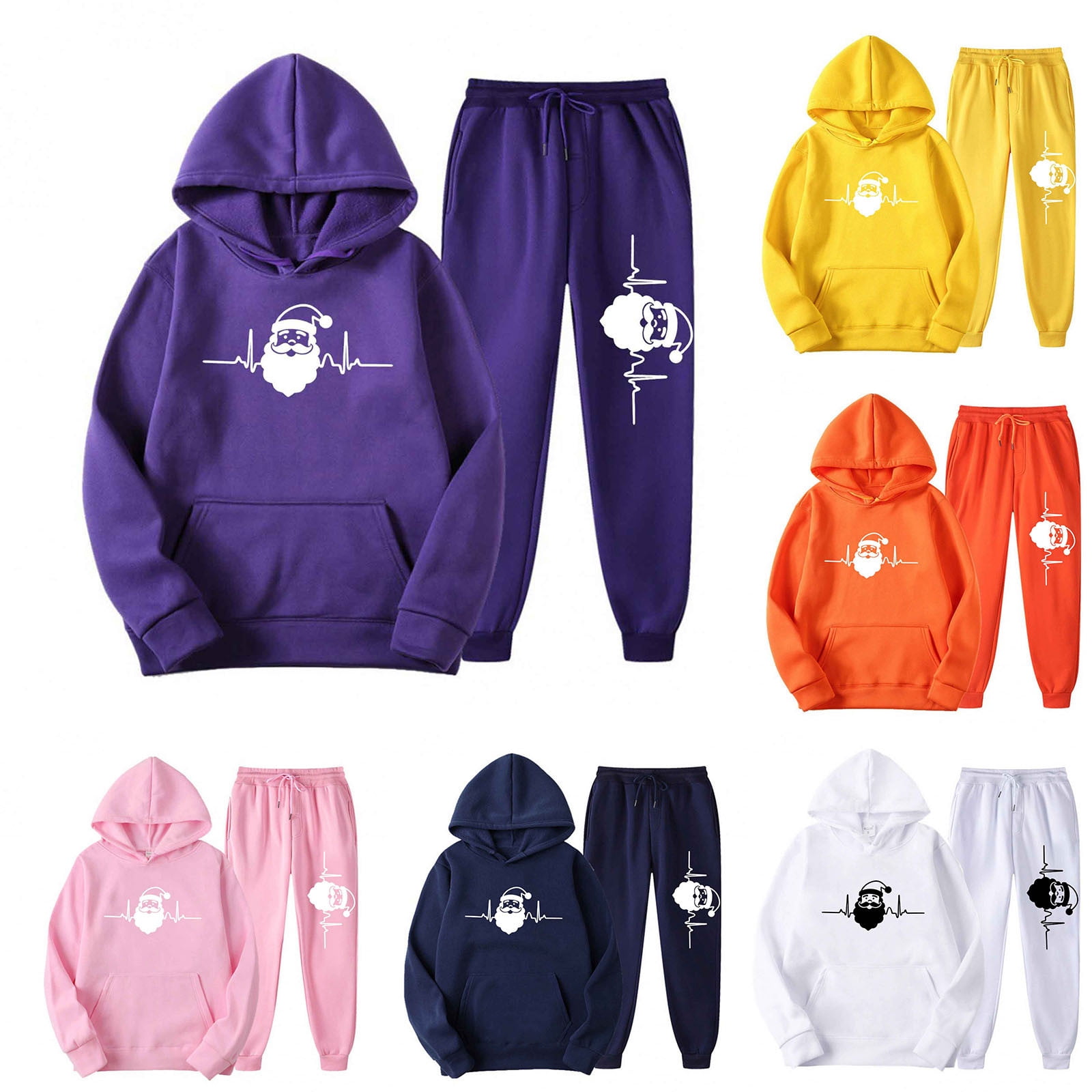 YOIAVAIOY Womens 2 Piece Sweat Set Christmas Print Hoodie and Jogging ...