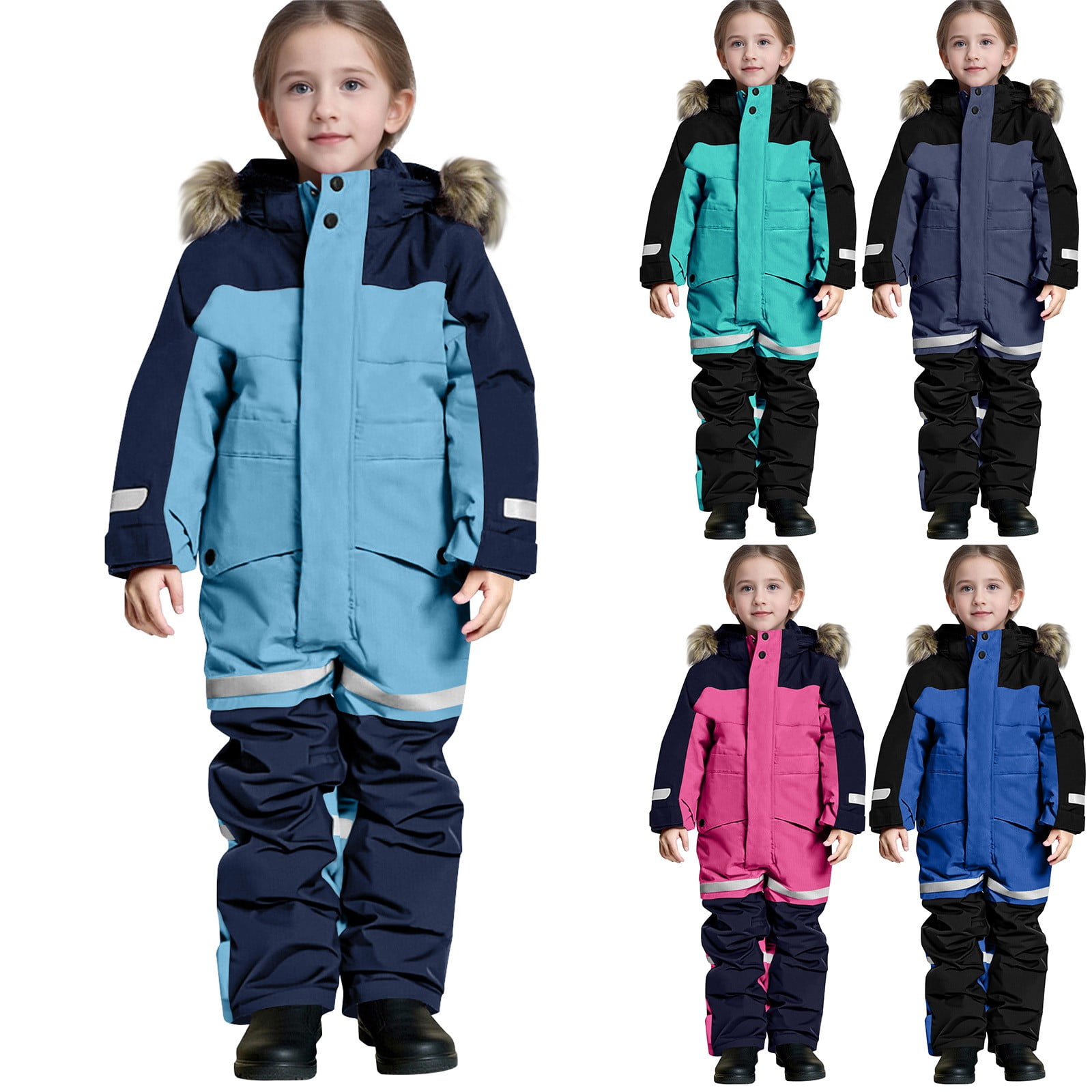 YOIAVIAOY Boy Girl Snow Suit Overalls One Piece Ski Suits Heavyweight ...