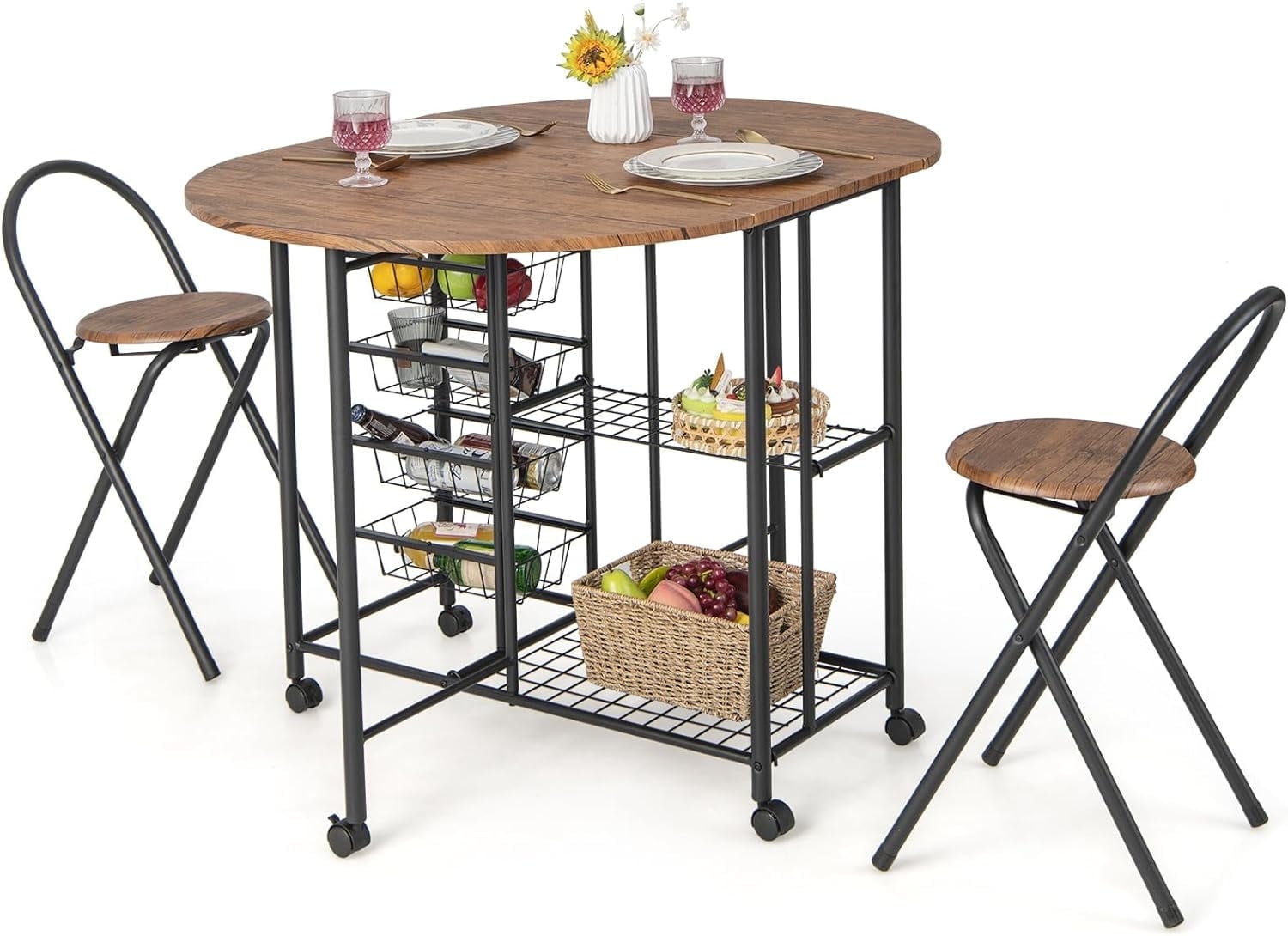 YOJFOTOOU. 3 Piece Dining Table & Chair Set, Versatile Collapsible ...