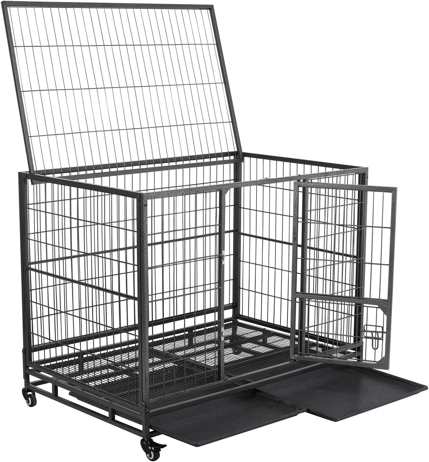 YOJFOTOOU 43'' Metal Dog Cage for Medium/Large Dogs, Double Doors ...