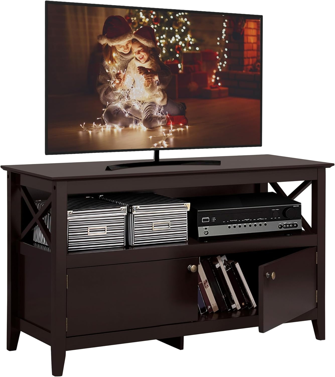 YOJFOTOU Wooden TV Stand for TVs Up to 50 inch, Media Entertainment ...