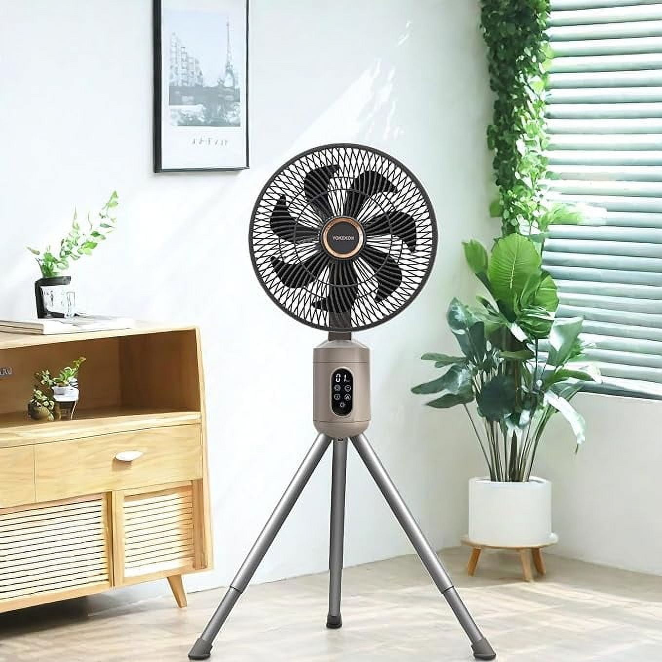 YOKEKON Outdoor Oscillating Standing Fan, Rechargeable Battery Operated ...