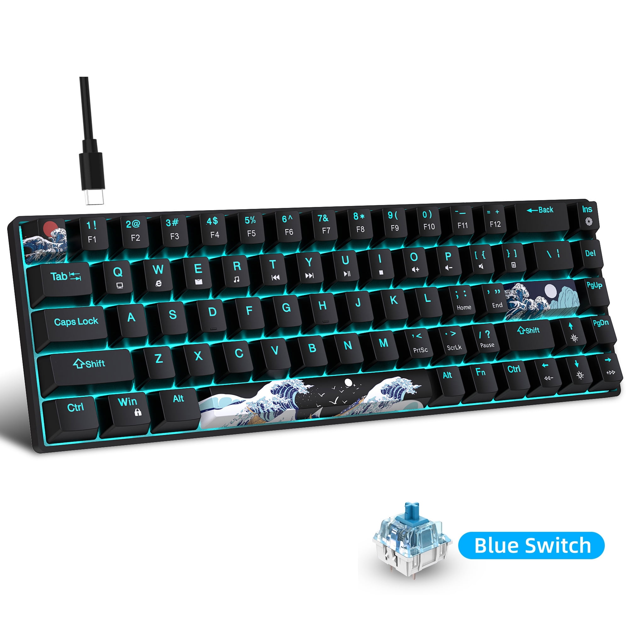 YOKEYS 60% Wired Mechanical Gaming Keyboard, LED Backlit 61 Keys Small ...