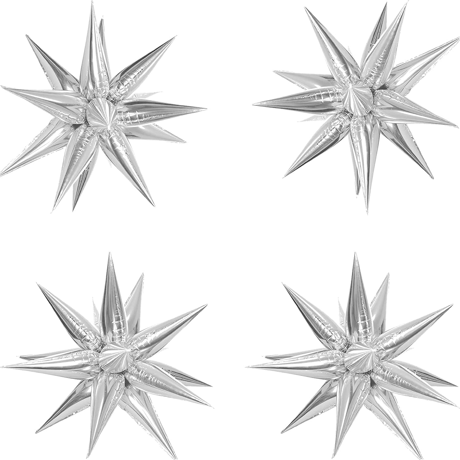 YOKSAS 50Pcs Silver Foil Spike Balloons Set Assemble 4 Star Balloons,26 ...