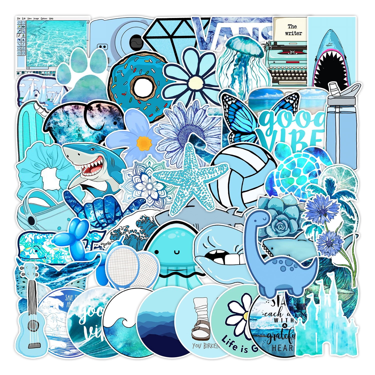 YOKSAS 53PCS Aesthetic VSCO Blue Stickers for Water Bottles Laptop ...