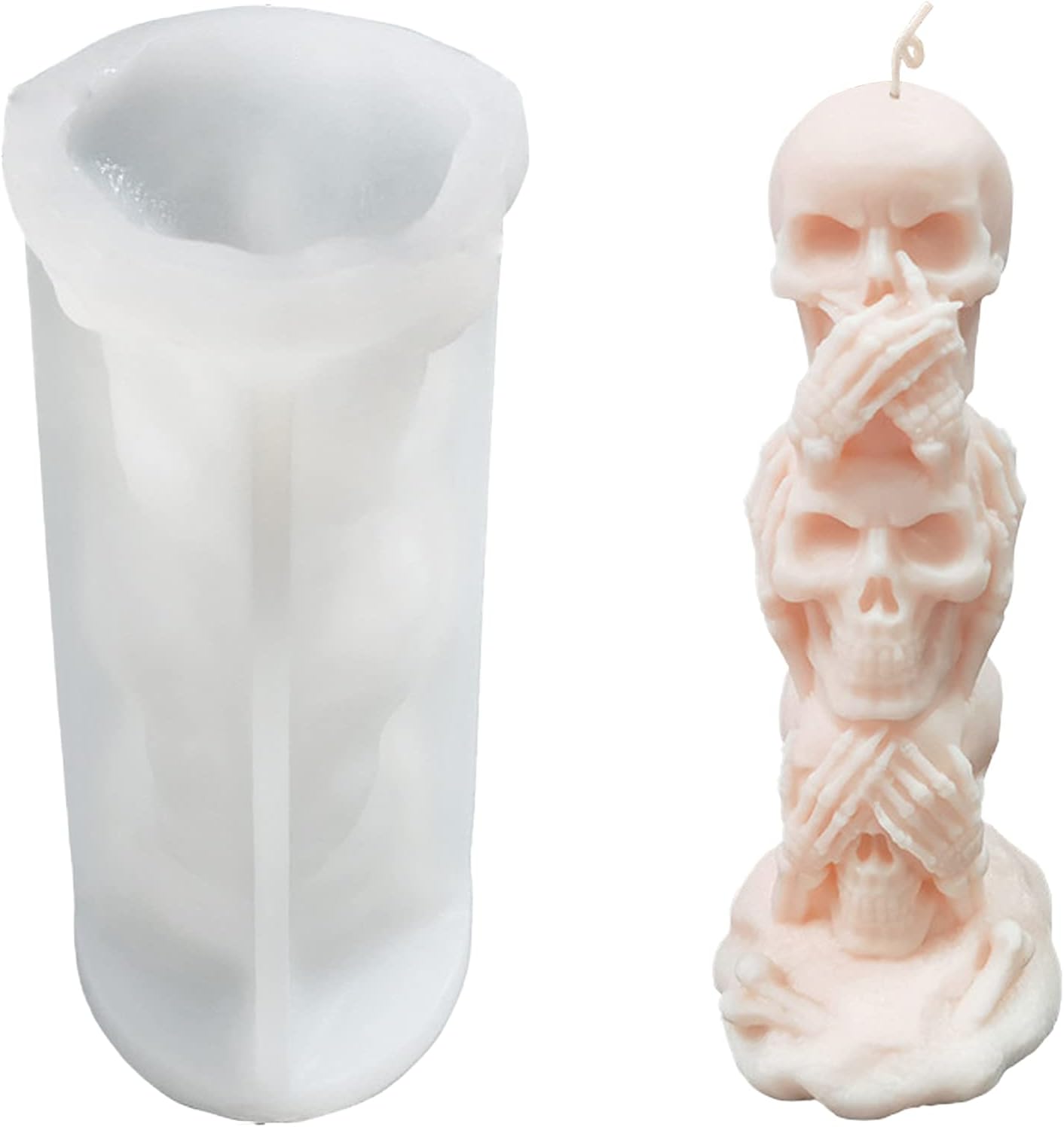 CANKER Skull Candle Holder Silicone Mould 3D Large Skull Shape Mold for Epoxy Resin Skeleton ...