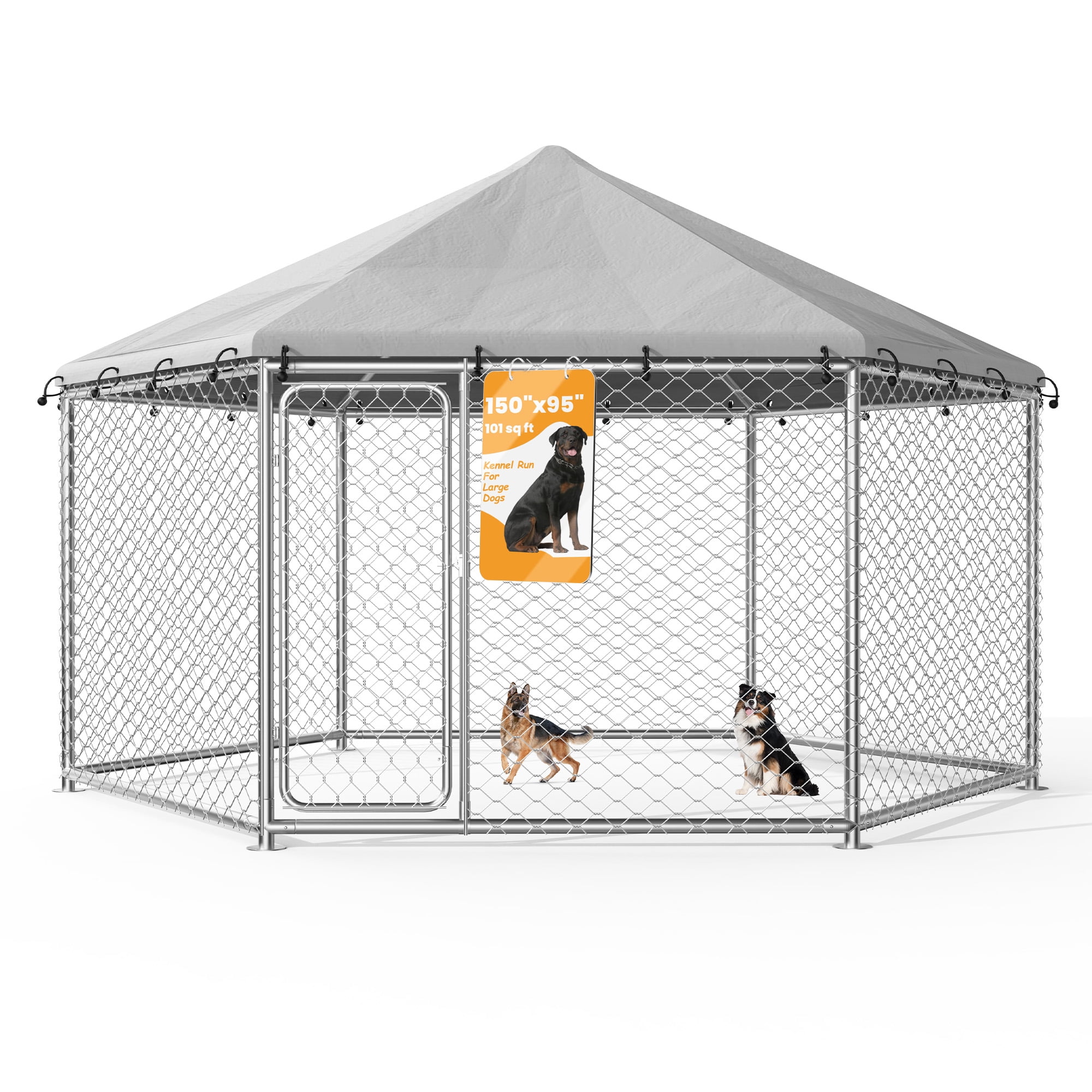 YOKWOK 12.5x12.5ft Large Outdoor Dog Kennel, Heavy Duty Dog Kennel with ...