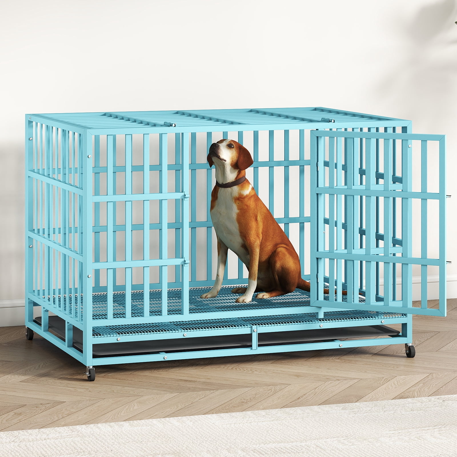 YOKWOK 48" Heavy Duty Dog Crate, Steel Escape Proof Dog Cage Kennel ...
