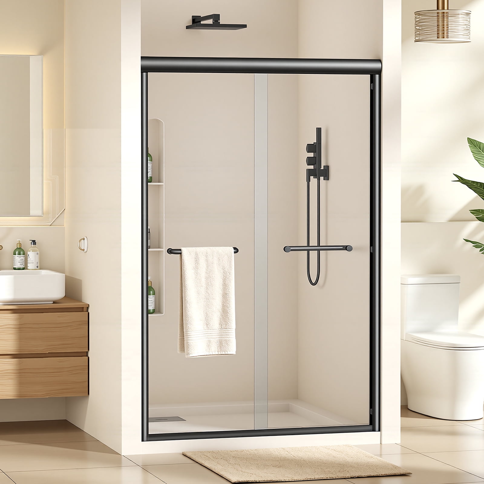 YOKWOK 48" W x 72" H Double Sliding Shower Door, 1/4" (6mm) Frame Clear ...