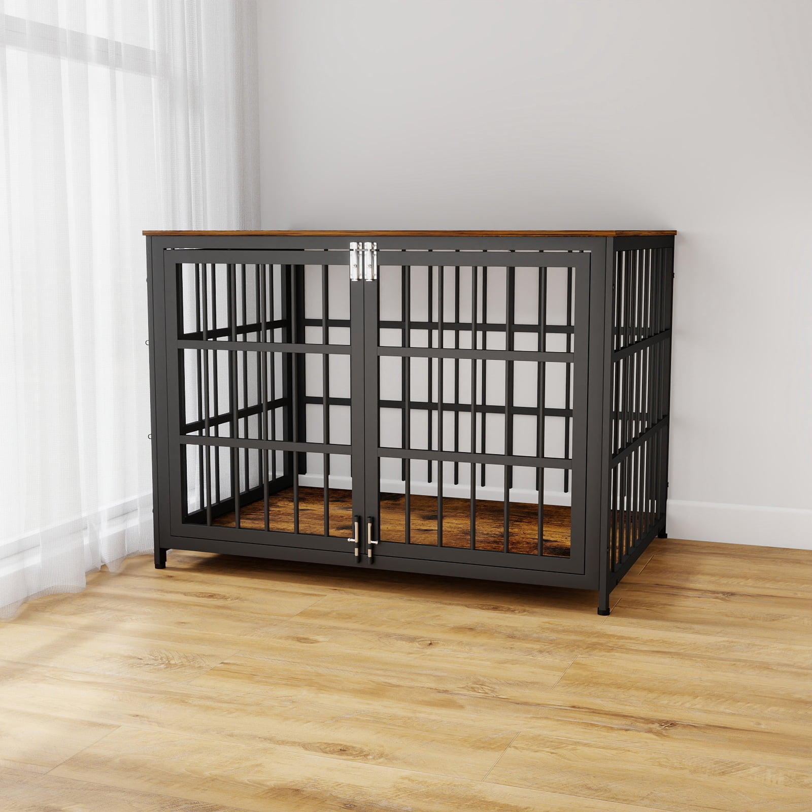 YOKWOK 48" Wooden End Table Dog Crate Furniture with Multiple Secure ...