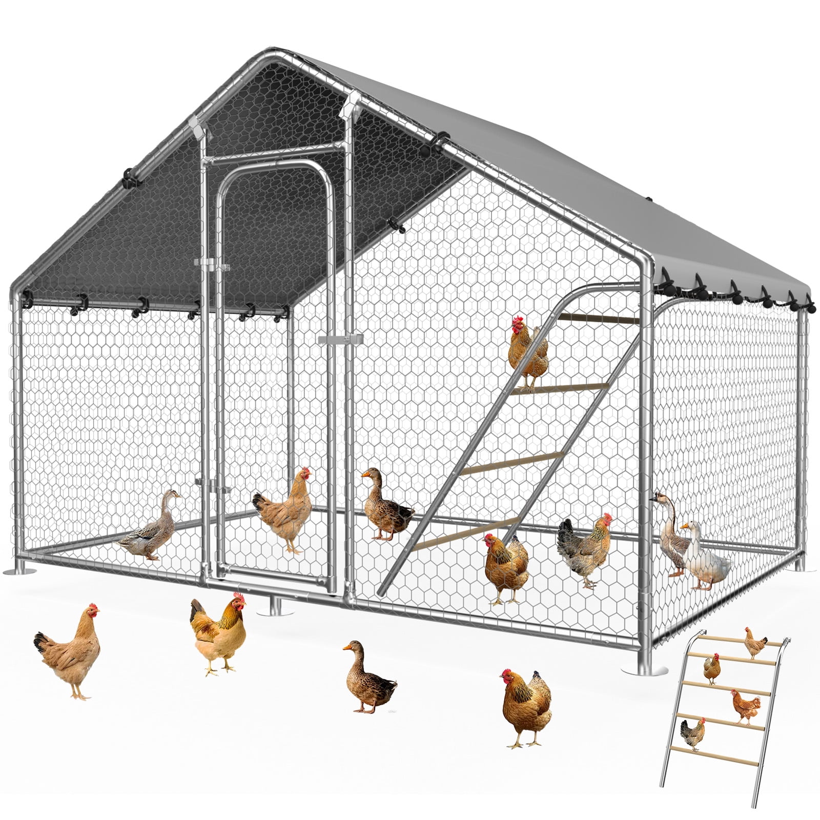 YOKWOK 9.9x4.9 ft Large Metal Chicken Coop with Climbing Frame, Outdoor ...