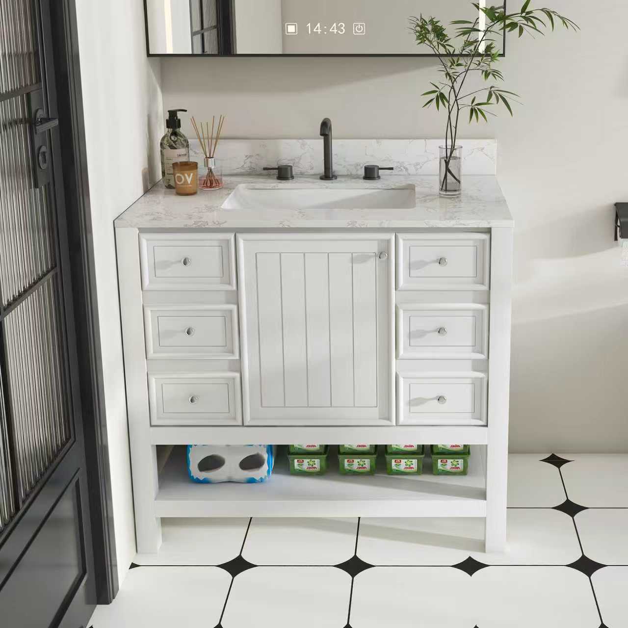 YOLAN 36"Bathroom Vanity&Sink,Freestanding Striped Plywood Storage ...