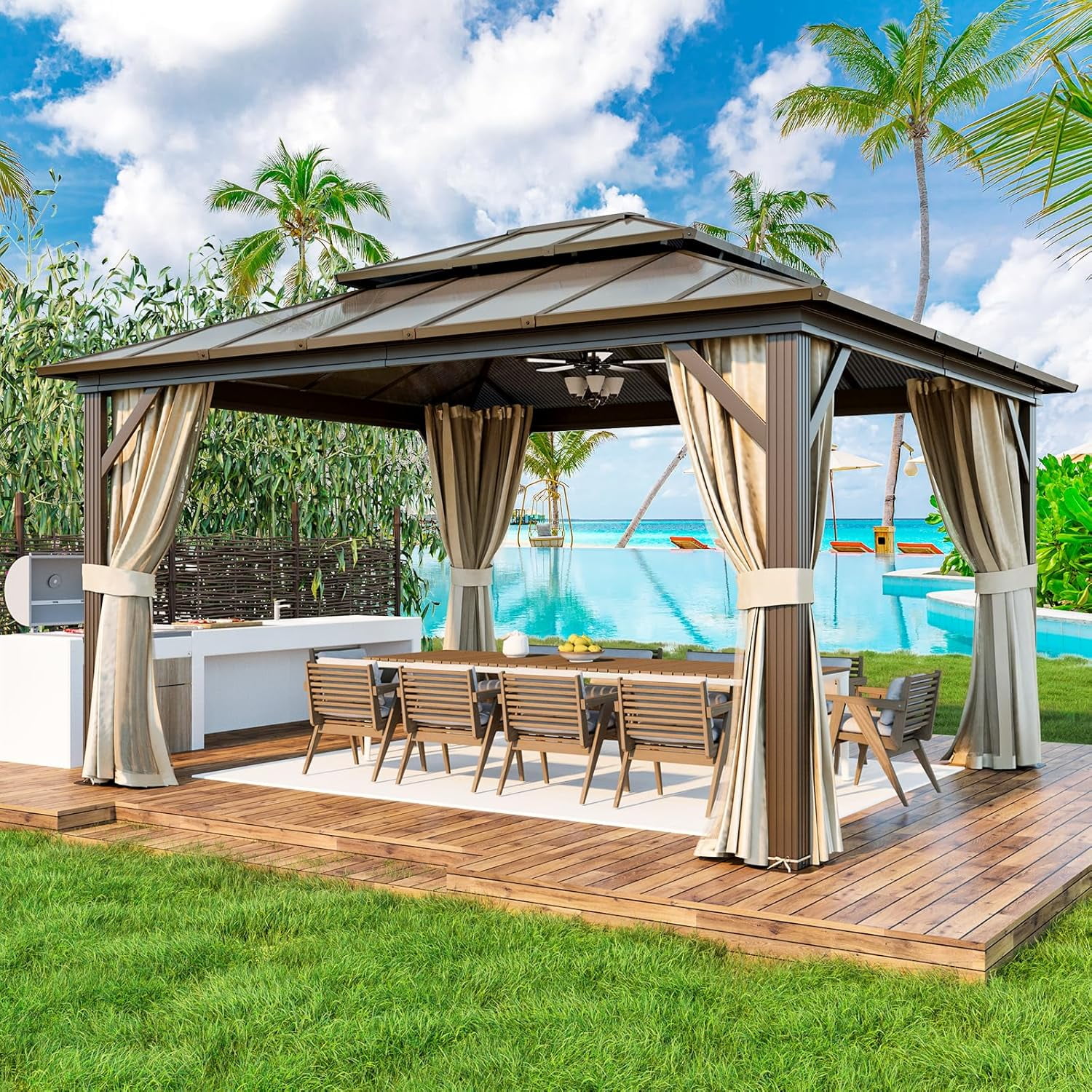 YOLENY 10'x13' Hardtop Gazebo, Outdoor Polycarbonate Double Roof Canopy ...