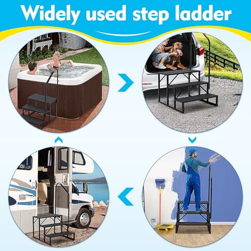 YOLENY 4-Step RV Steps with Handrail, 660 LBS Metal RV Stairs with ...