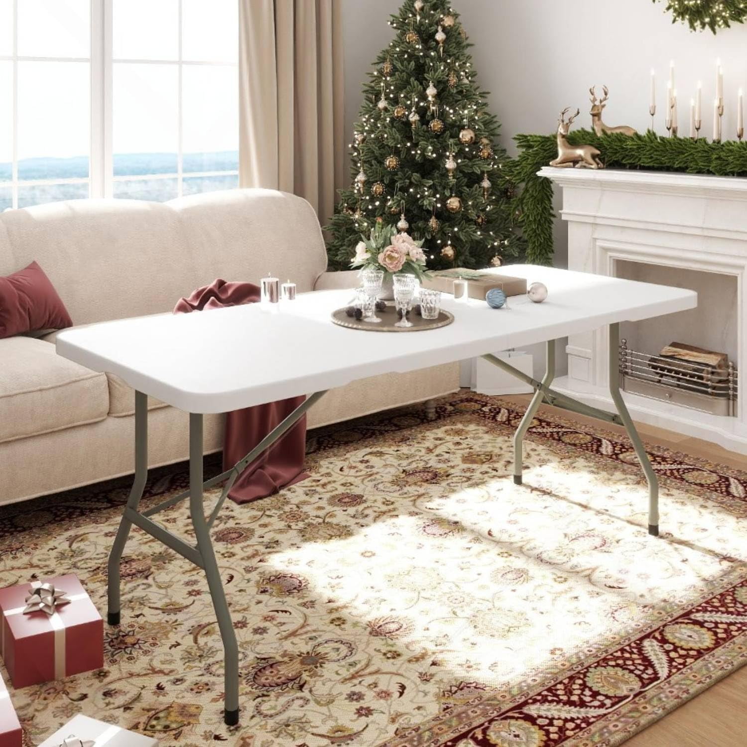 YOLENY Heavy-Duty 6ft Folding Table with Handle, Portable Plastic ...