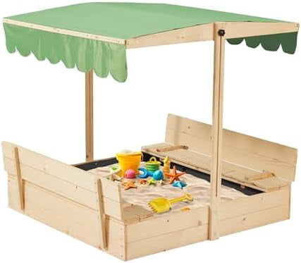 YOLENY Sandbox with Lid, Kids Sandbox with Cover and Height Adjustable ...