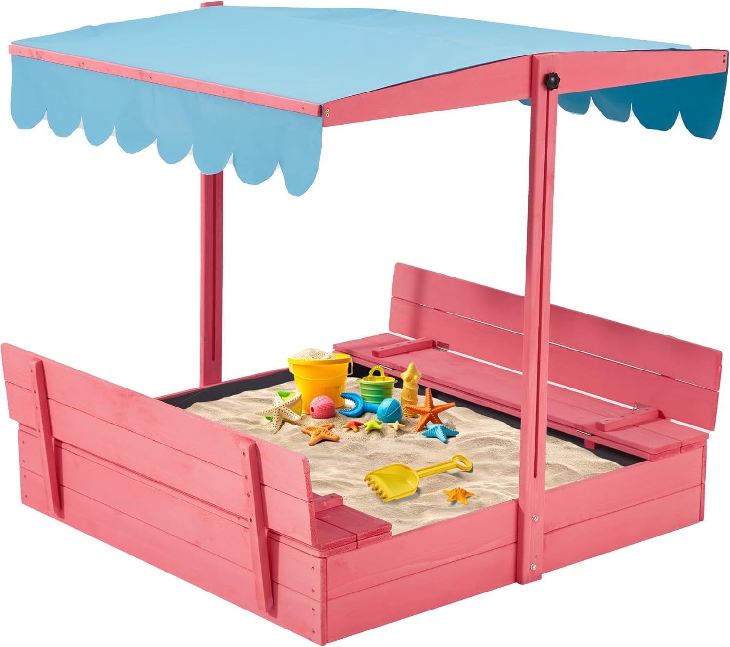 YOLENY Sandbox with Lid, Kids Sandbox with Cover and Height Adjustable ...