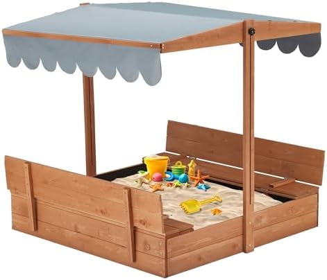 YOLENY Sandbox with Lid,Kids Sandbox with Cover Outdoor,Wooden Sand Box ...