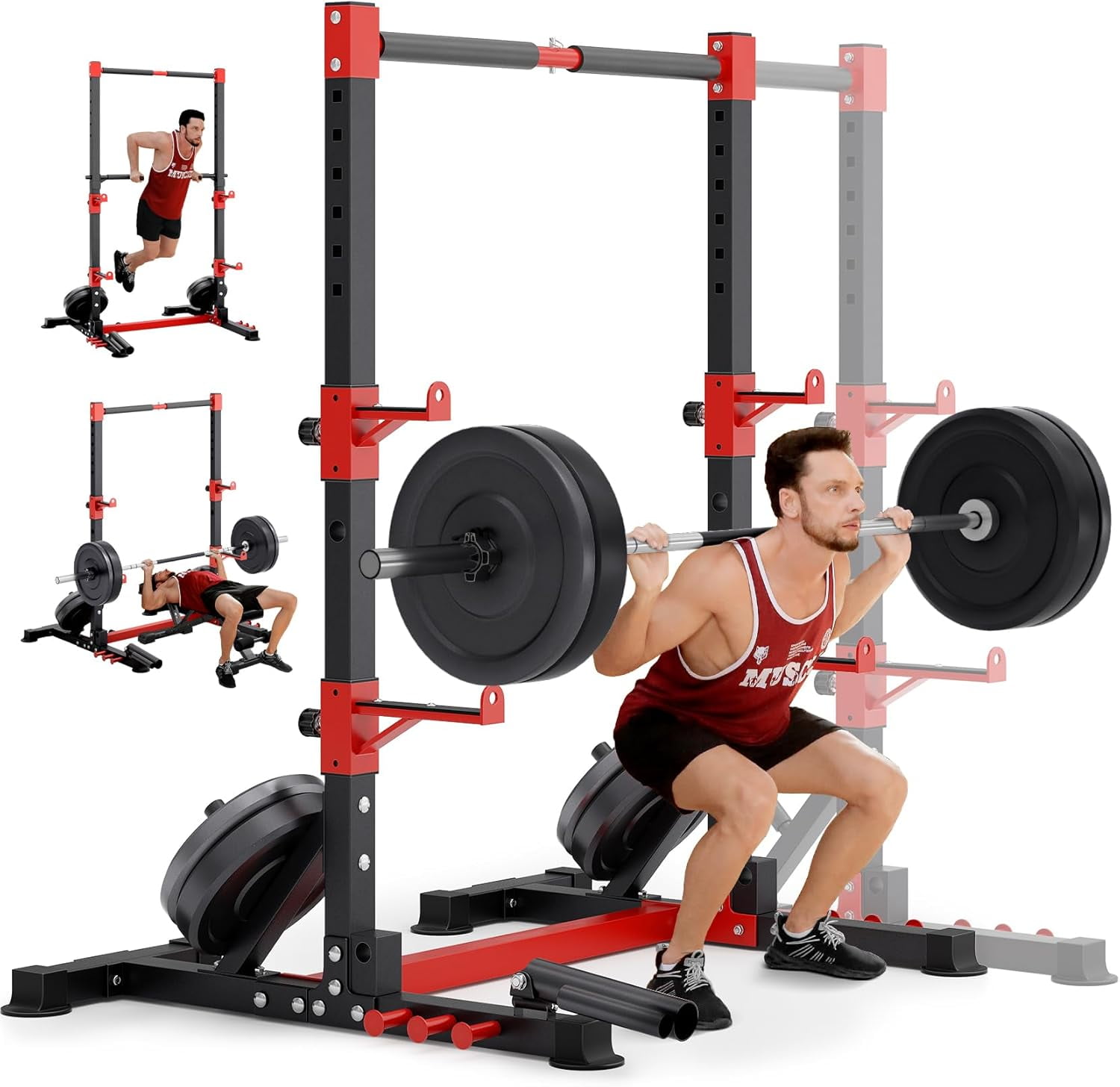 YOLEO Adjustable Squat Rack with Pull-Up Bar & Dip Bars, Multi ...