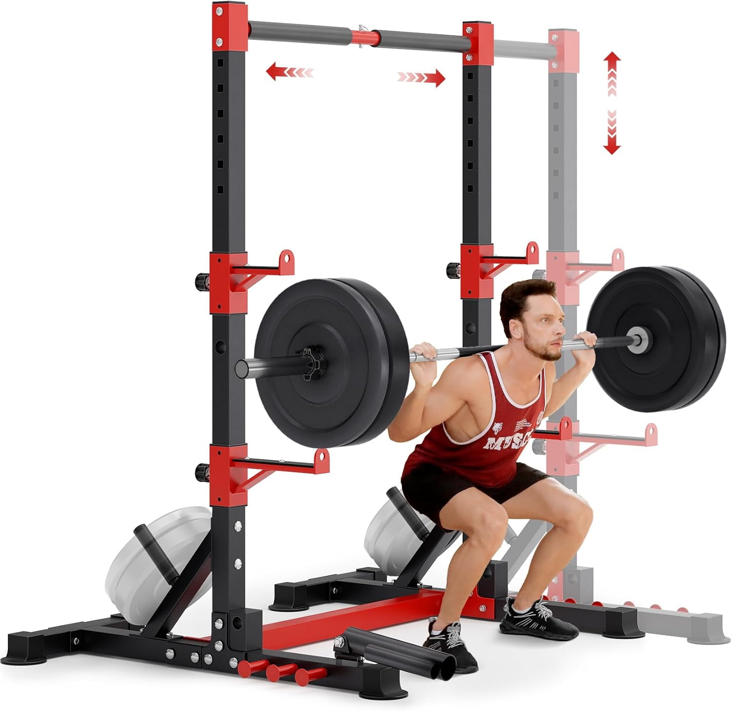 YOLEO Squat Rack with Adjustable Pull-Up Bar & Extended Safety Arms ...