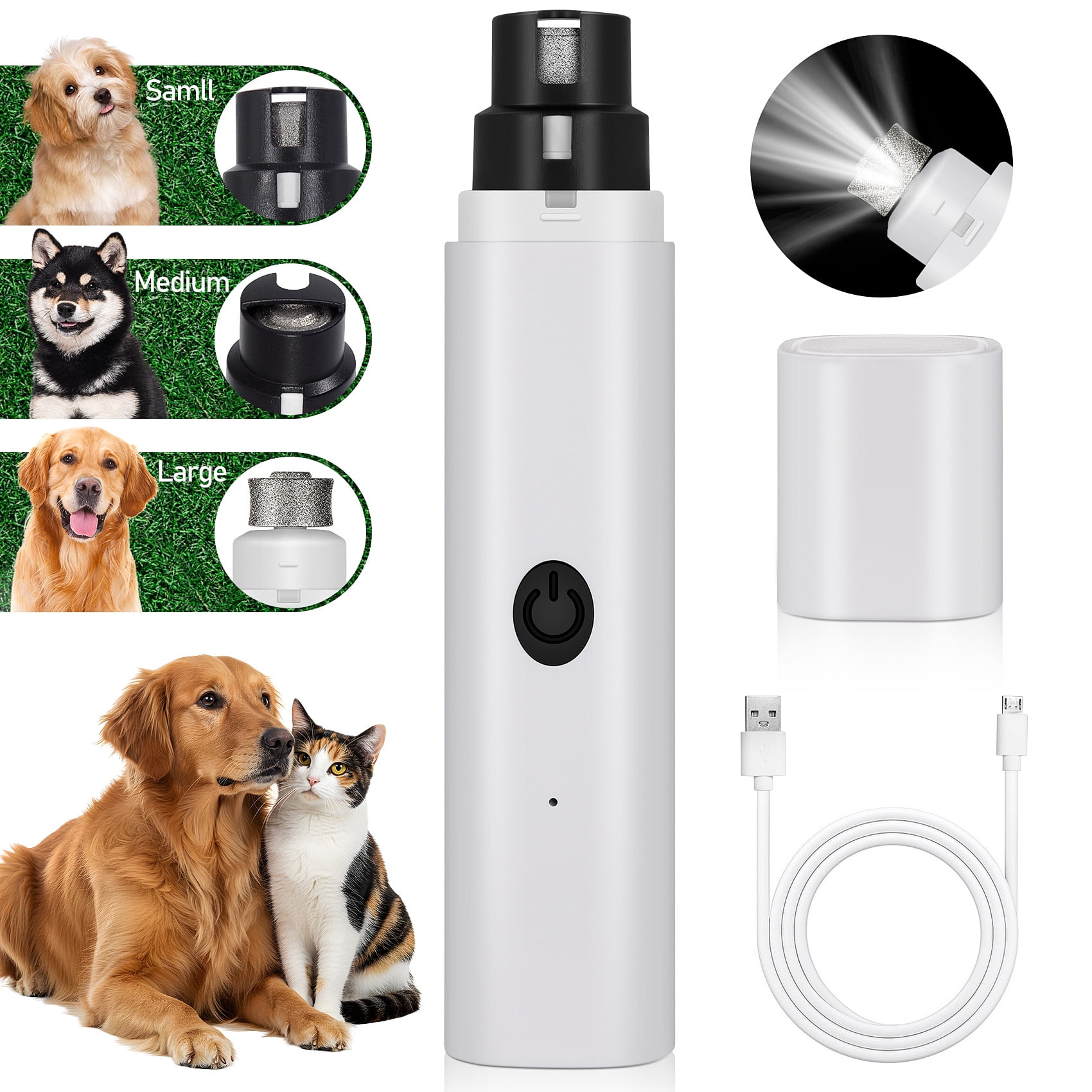 YOLETO Dog Nail Grinder with LED Light, Rechargeable Pet Nail File ...