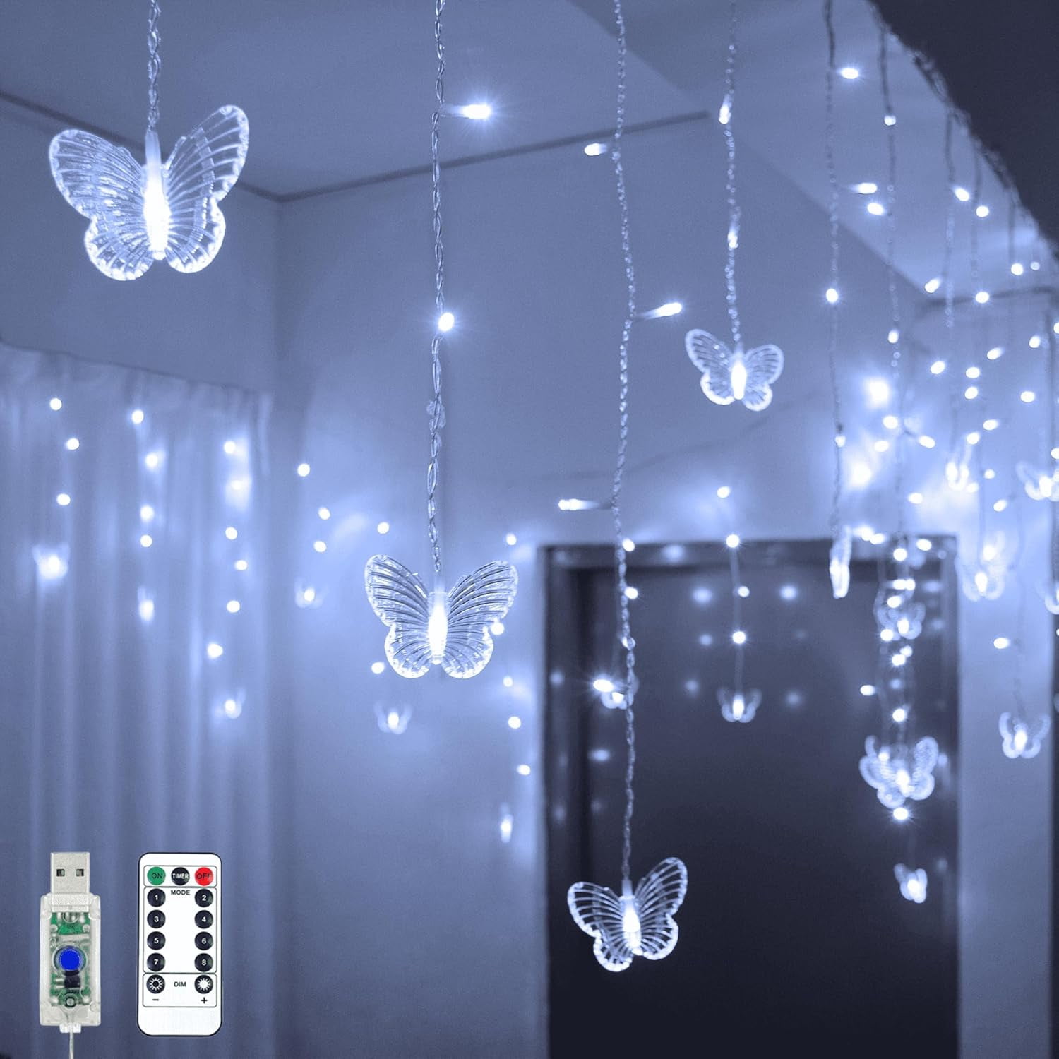YOLIGHT Butterfly Curtain Lights 13ft 96 LED Twinkle Fairy Lights ...