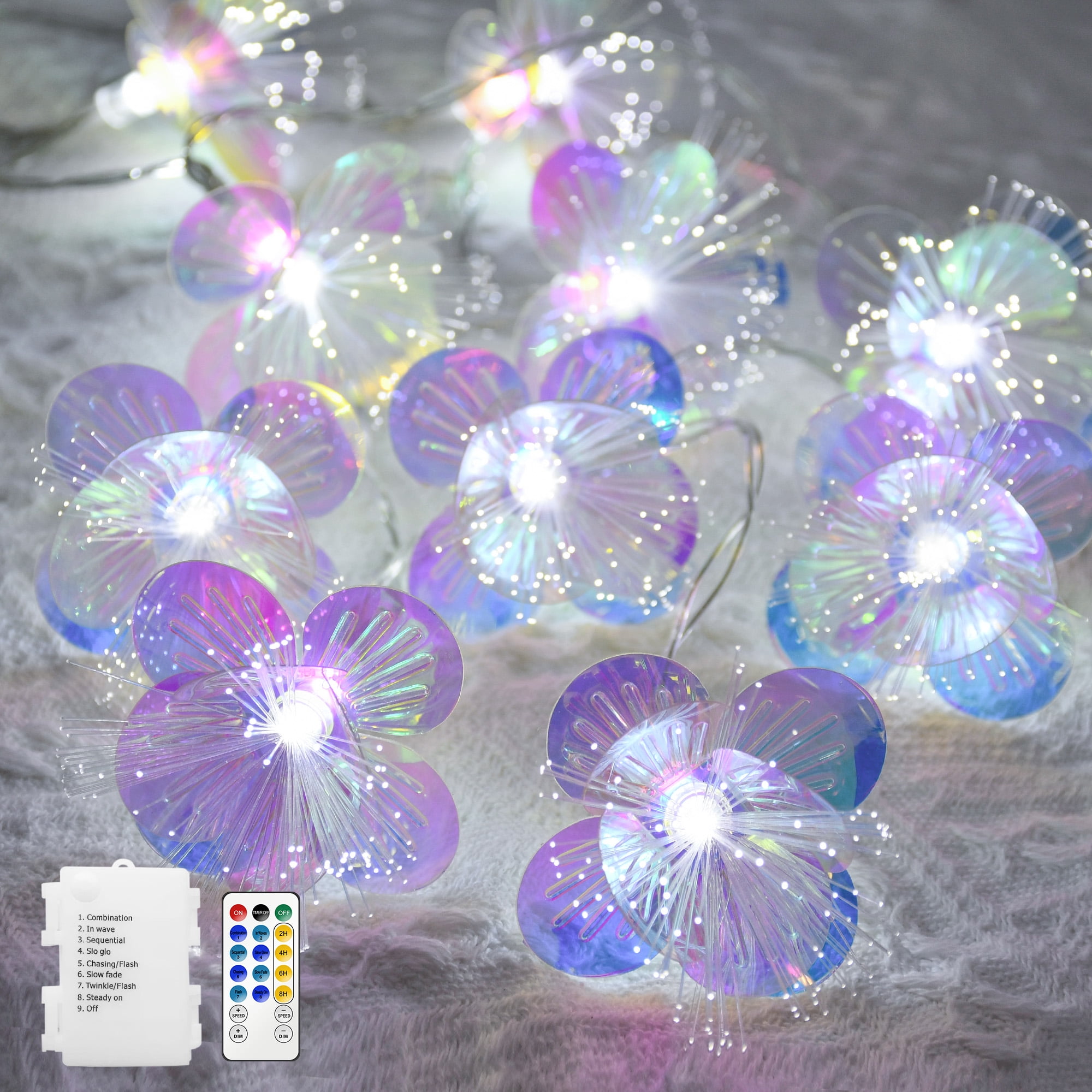 YOLIGHT Fiber Optic Flower String Lights Battery Operated with Timer ...