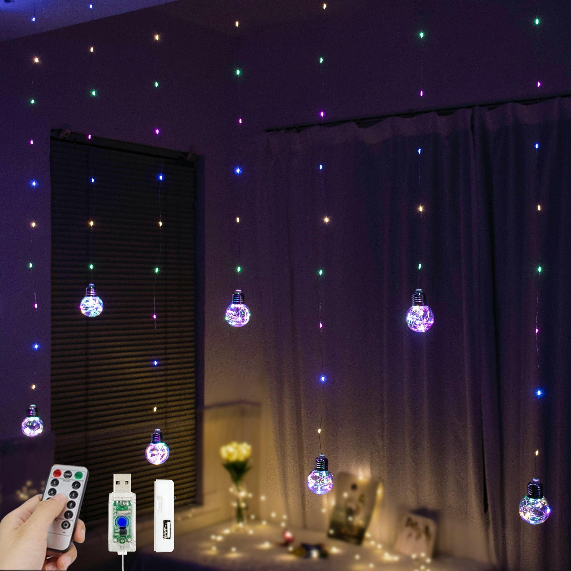 YOLIGHT Wishing Ball Curtain Lights 200 LED Window Curtain String ...