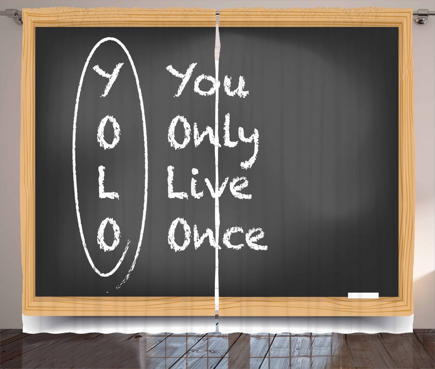 Ambesonne YOLO Curtains 2 Panel Set, Life Words on Chalkboard, 108" x ...