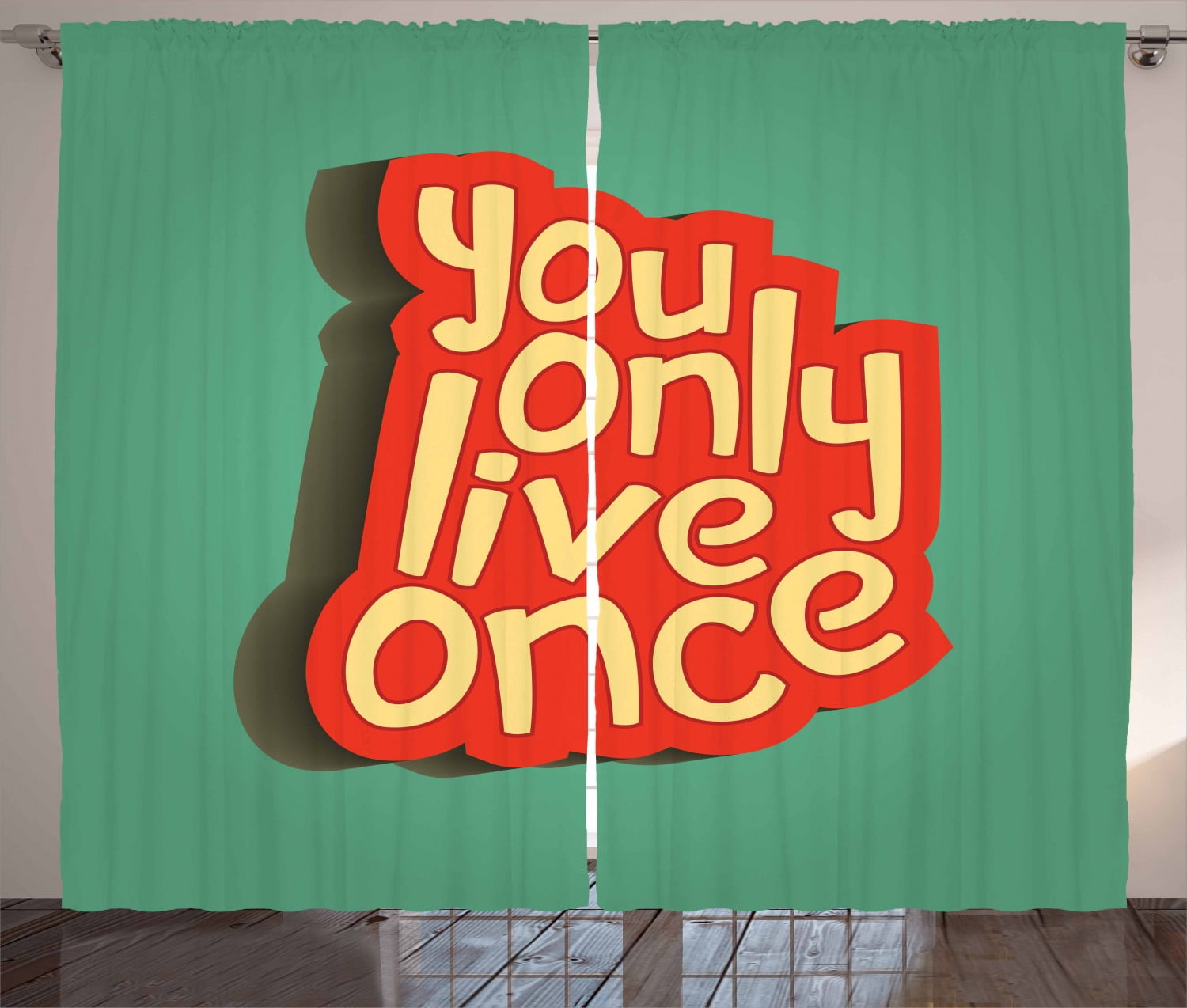 YOLO Curtains 2 Panels Set, Retro Inspirational Quote You Only Live ...