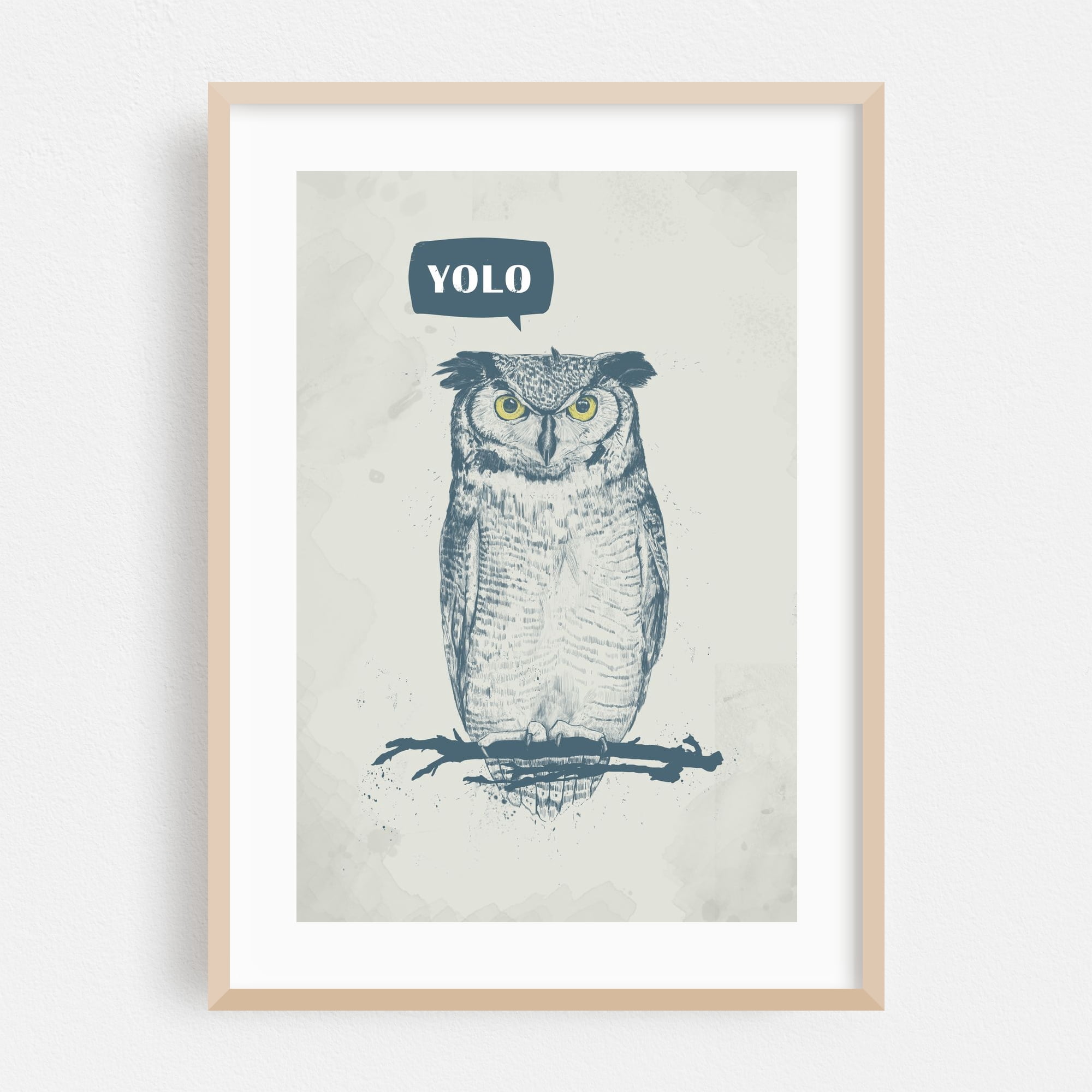 YOLO - Illustration Humor Animal Wildlife Quote Bird Typography Oak ...