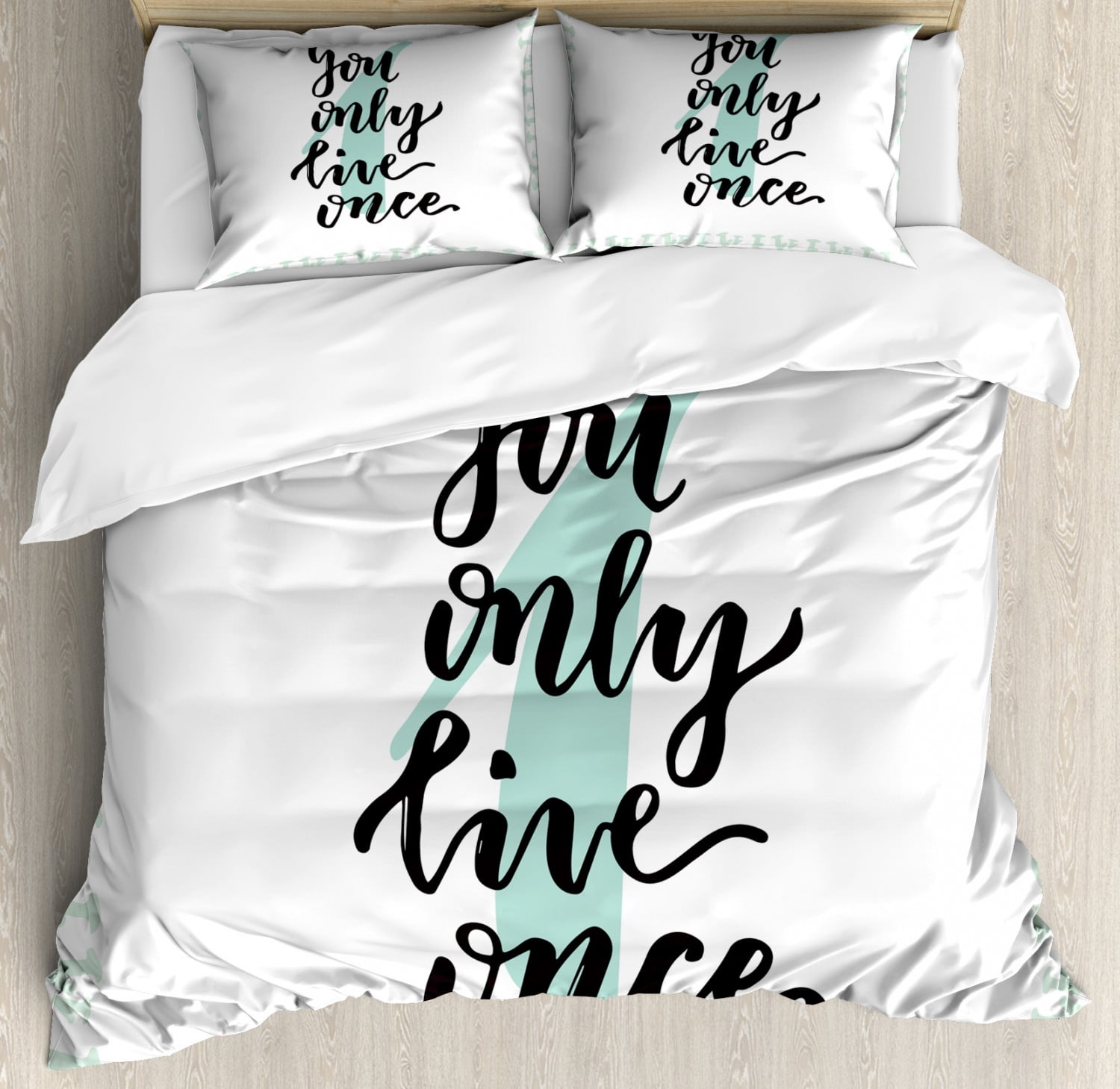 YOLO Queen Size Duvet Cover Set, Hand Lettering Calligraphy with ...