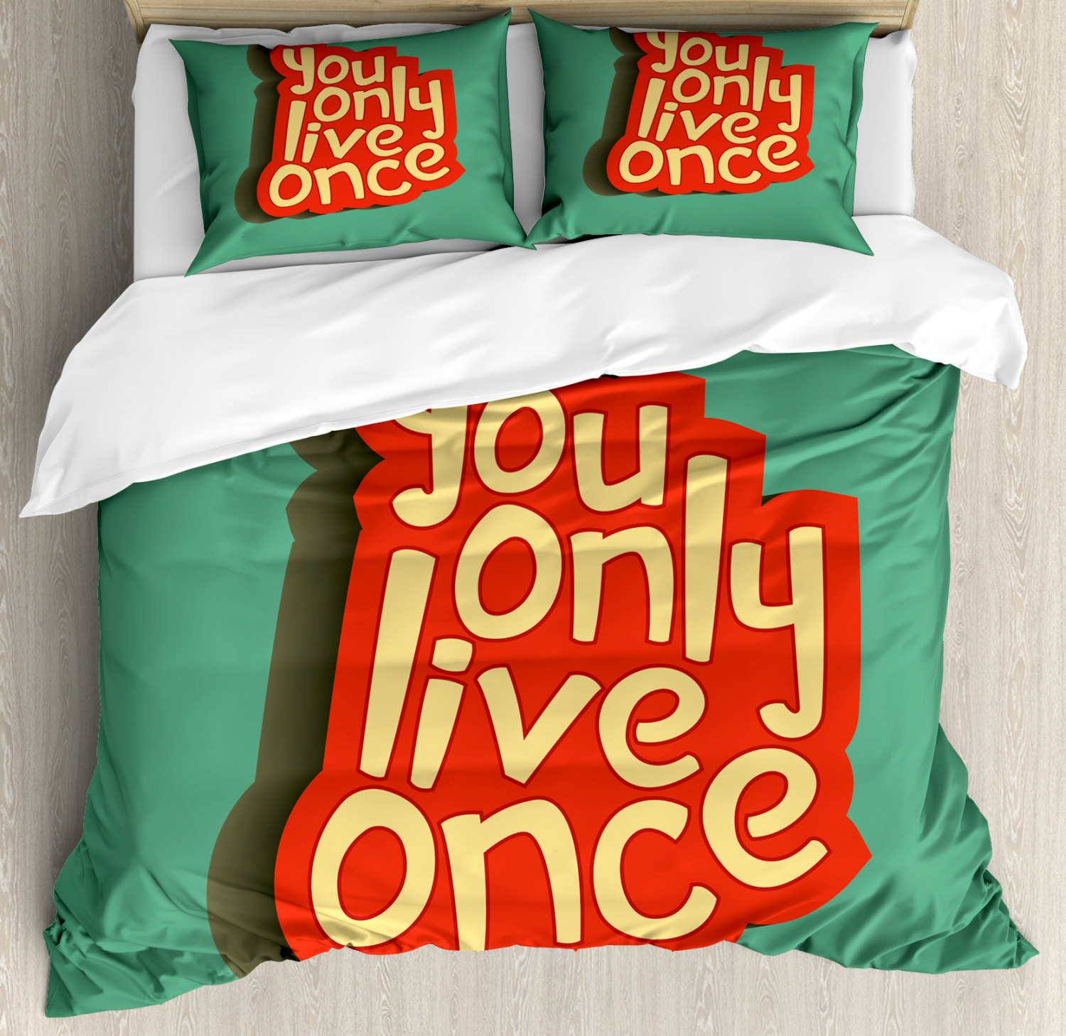 YOLO Queen Size Duvet Cover Set, Retro Inspirational Quote You Only ...
