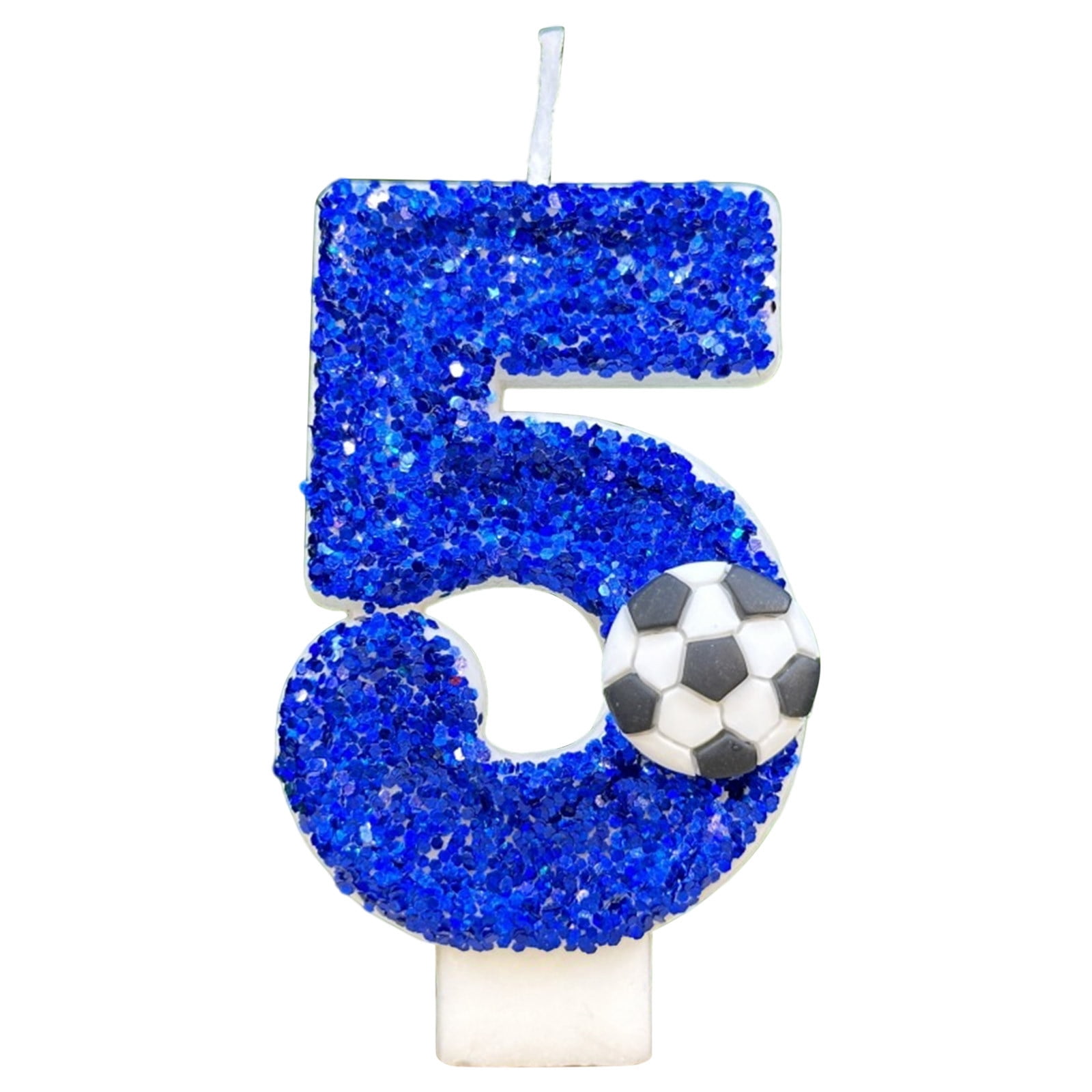 YOLOKE Birthday Soccer Cake Topper - Blue Glitter Candle for Cupcakes ...