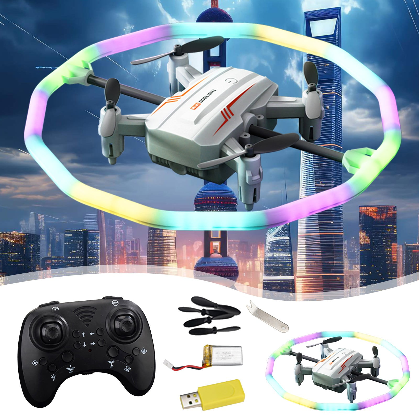 YOLOKE Drone with LED Lights - Remote Control Quadcopter Toy for Stunts ...