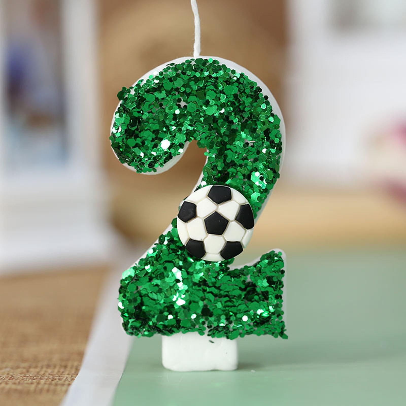 YOLOKE Number 2 Soccer Birthday Candle - Green Glitter Cake Topper for ...