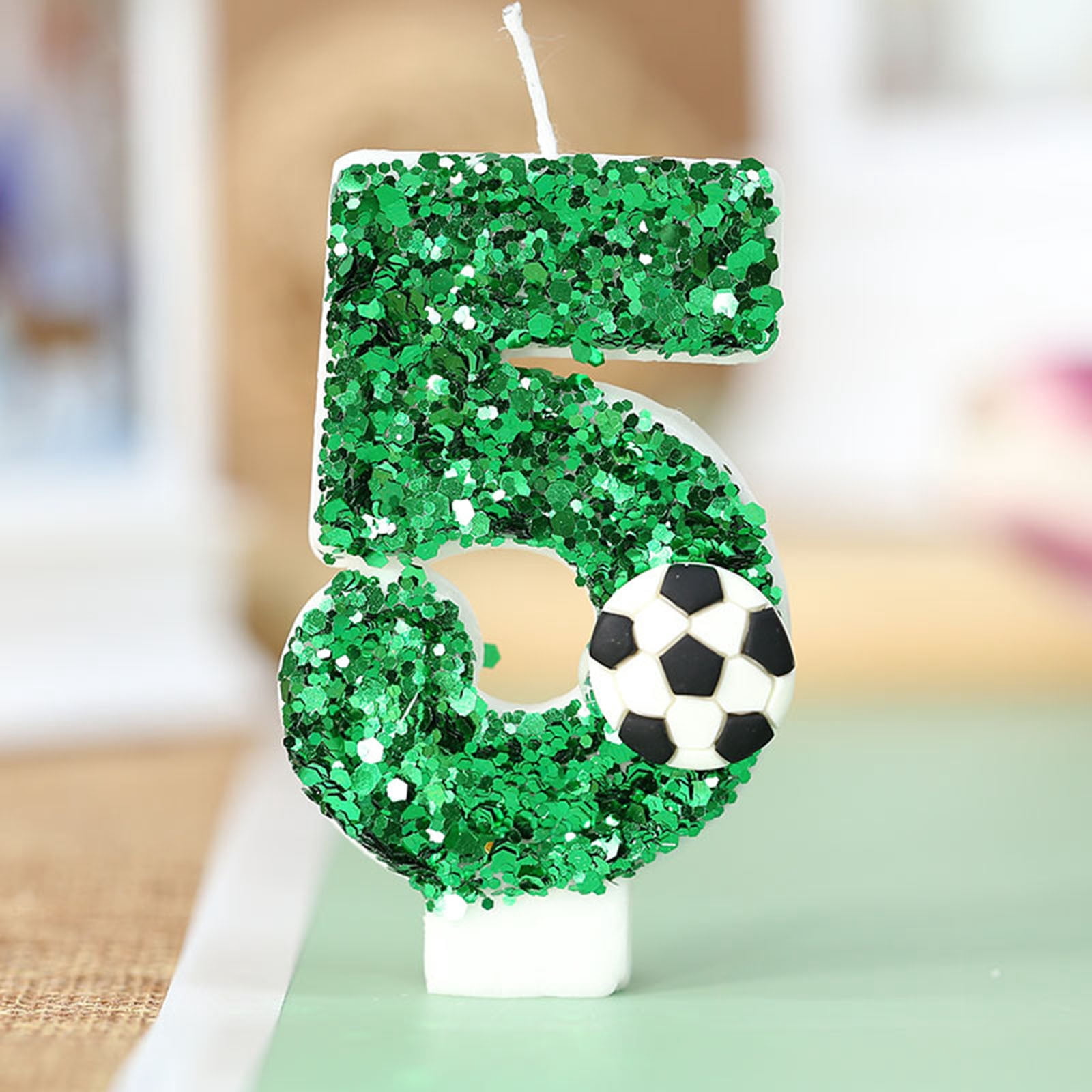 YOLOKE Number 5 Soccer Birthday Candle - Green Glitter Cake Topper for ...