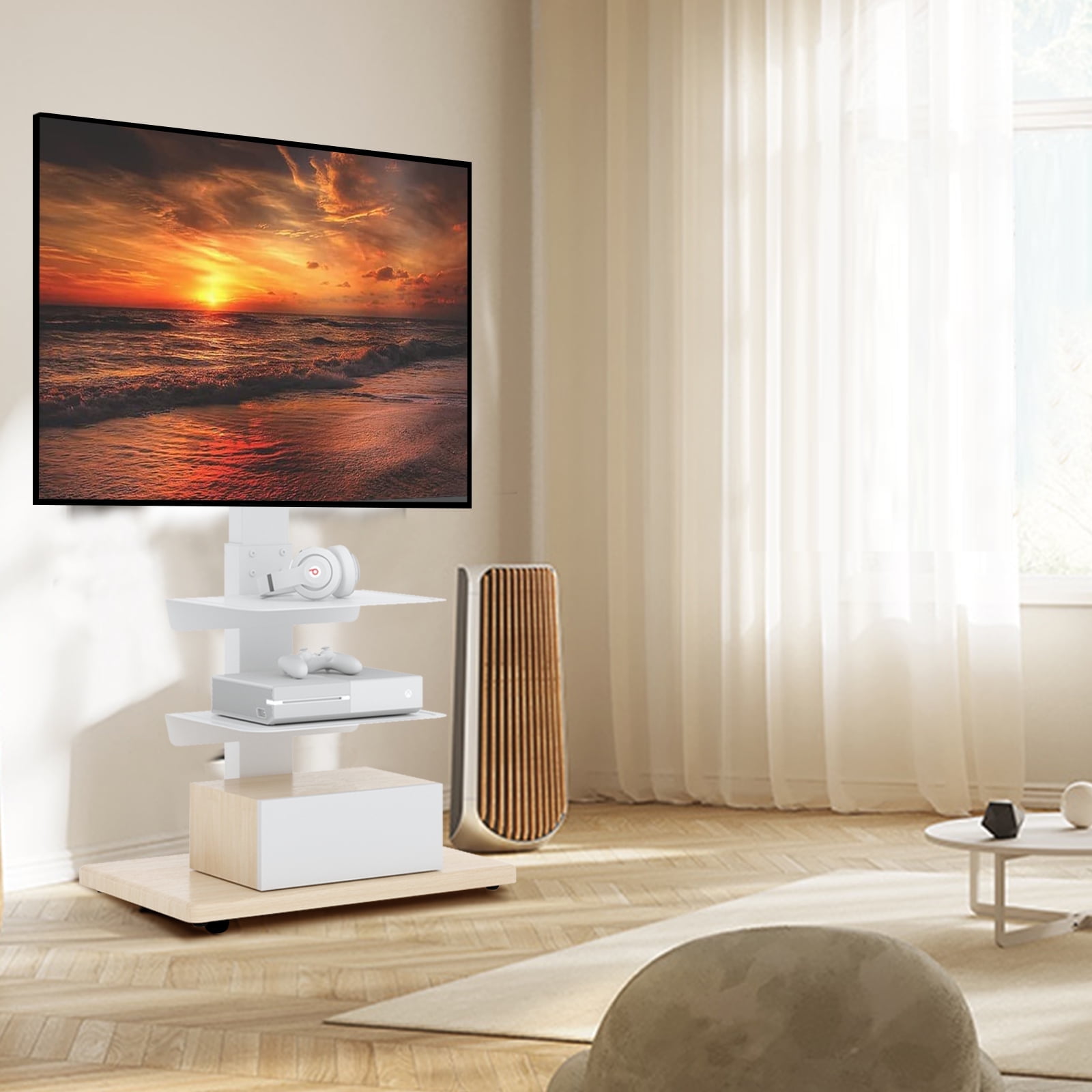 TAVR Flat Panel TV Floor Stand with Mount Wooden Base for 40-75 Inch ...