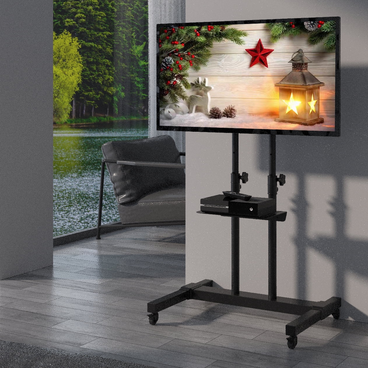 YOMT Modern Mobile TV Floor Stand for 37 to 75 inch TVs Metal Black ...