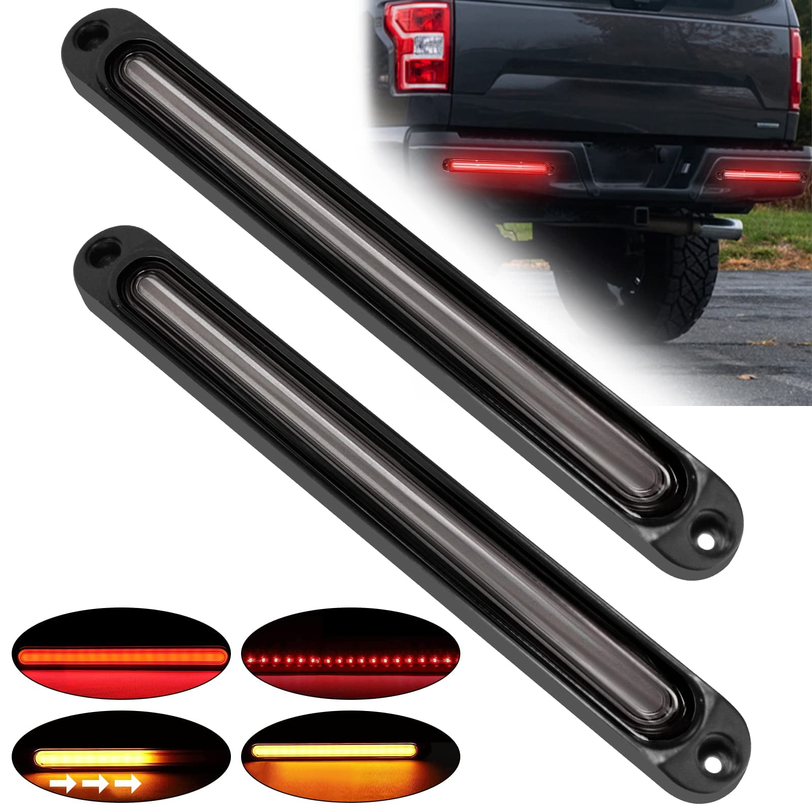 YOMTOVM 10" LED Trailer STF9 Tail Light Bar, Red+Amber Sequential ...