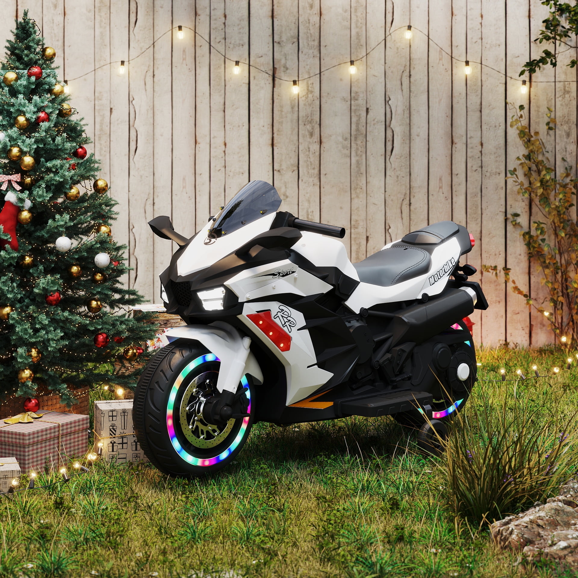 YOMYM 12V Electric Powered Kids' Motorcycle, Motorized Bike w/Training Wheels, LED Lights, Pedal ...