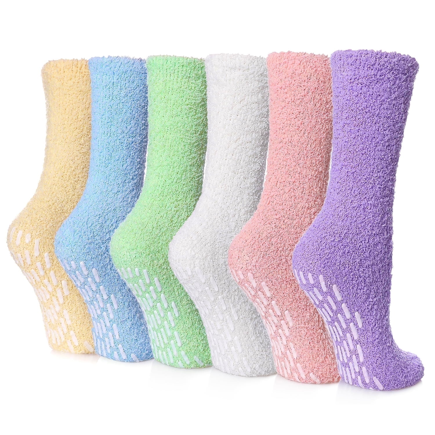 YOMYM 6 Pairs Non Slip Socks for Women Winter Fuzzy Slipper Socks Soft ...