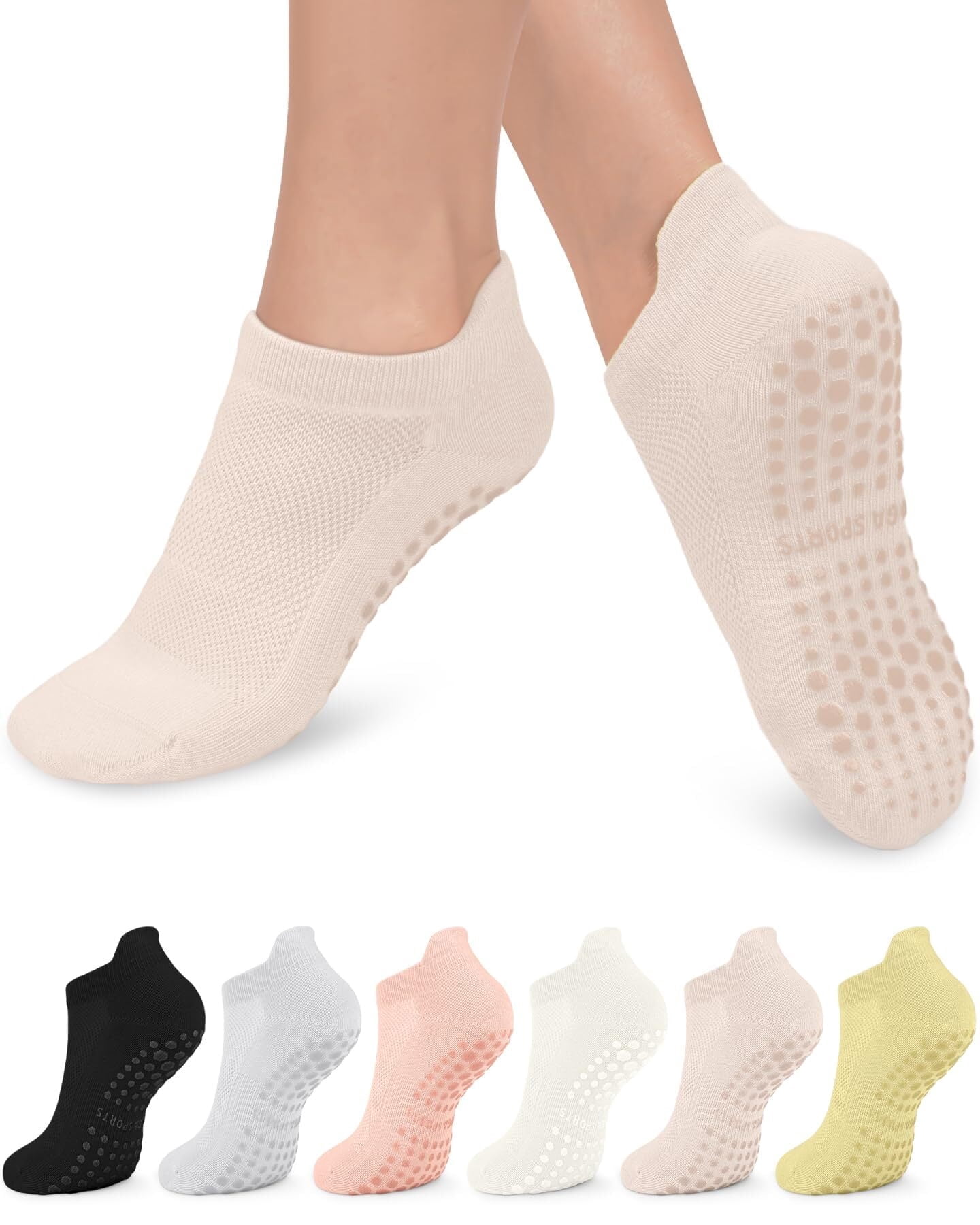 YOMYM 6 Pairs Pilates Socks with Grips for Yoga, Barefoot, Ballet ...