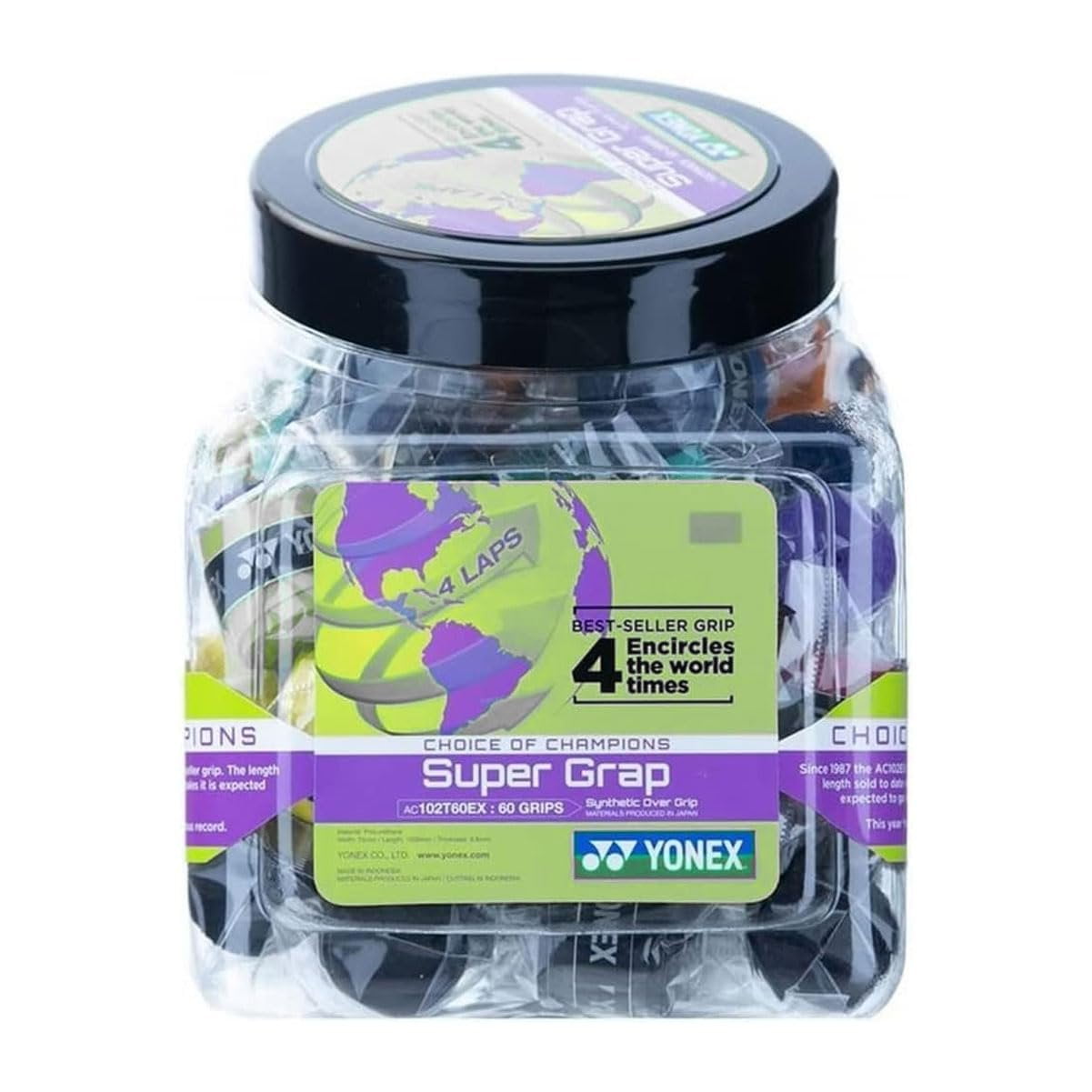 YONEX Super GRAP Tennis Overgrip 60 Piece Bucket, Assorted Colors ...